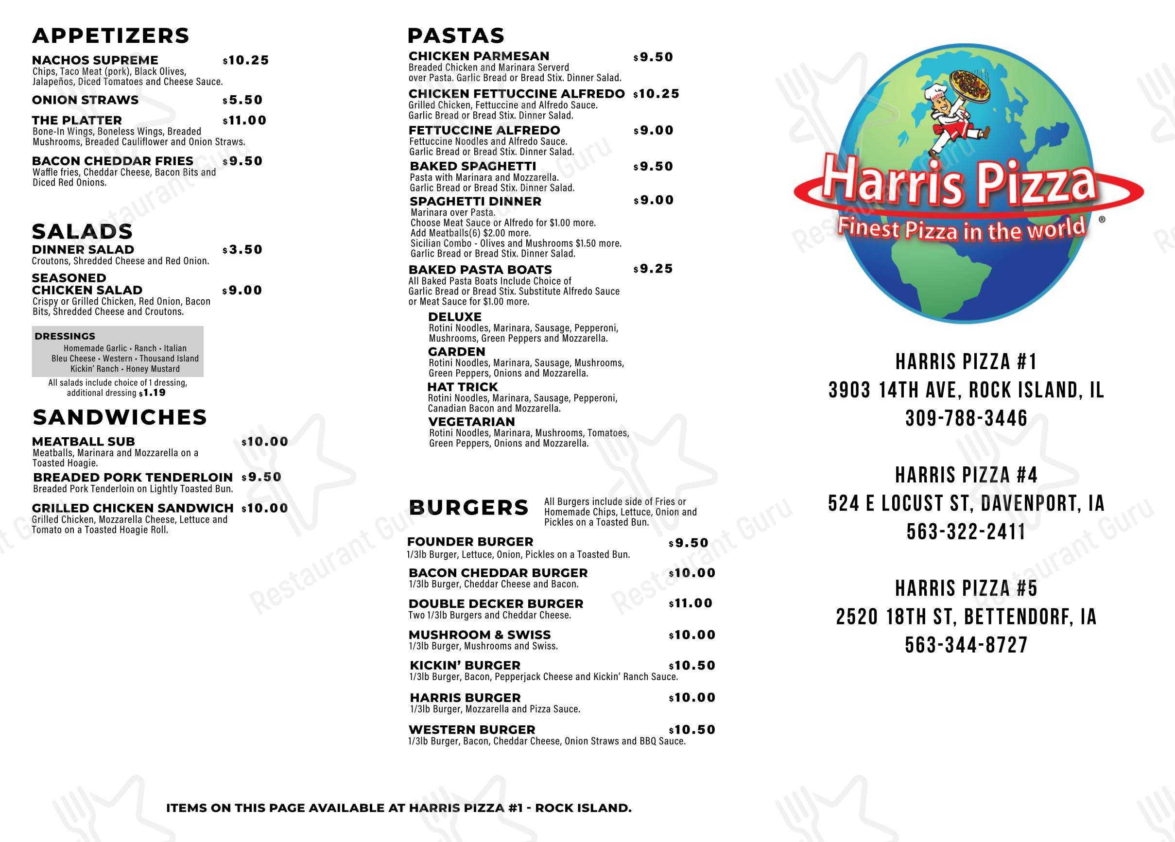 Menu at Harris Pizza #1 pizzeria, Rock Island