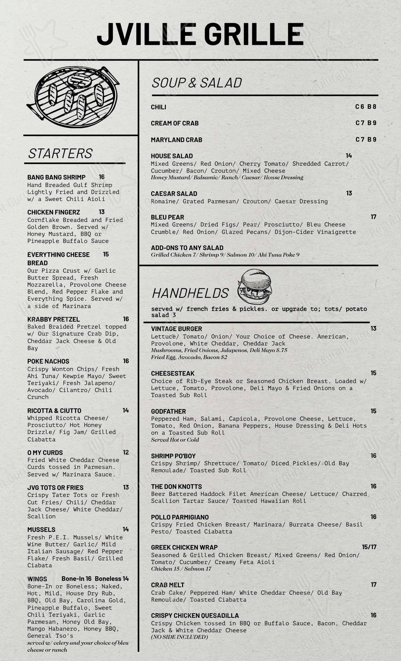 Menu at J'Ville Grille restaurant, Jarrettsville