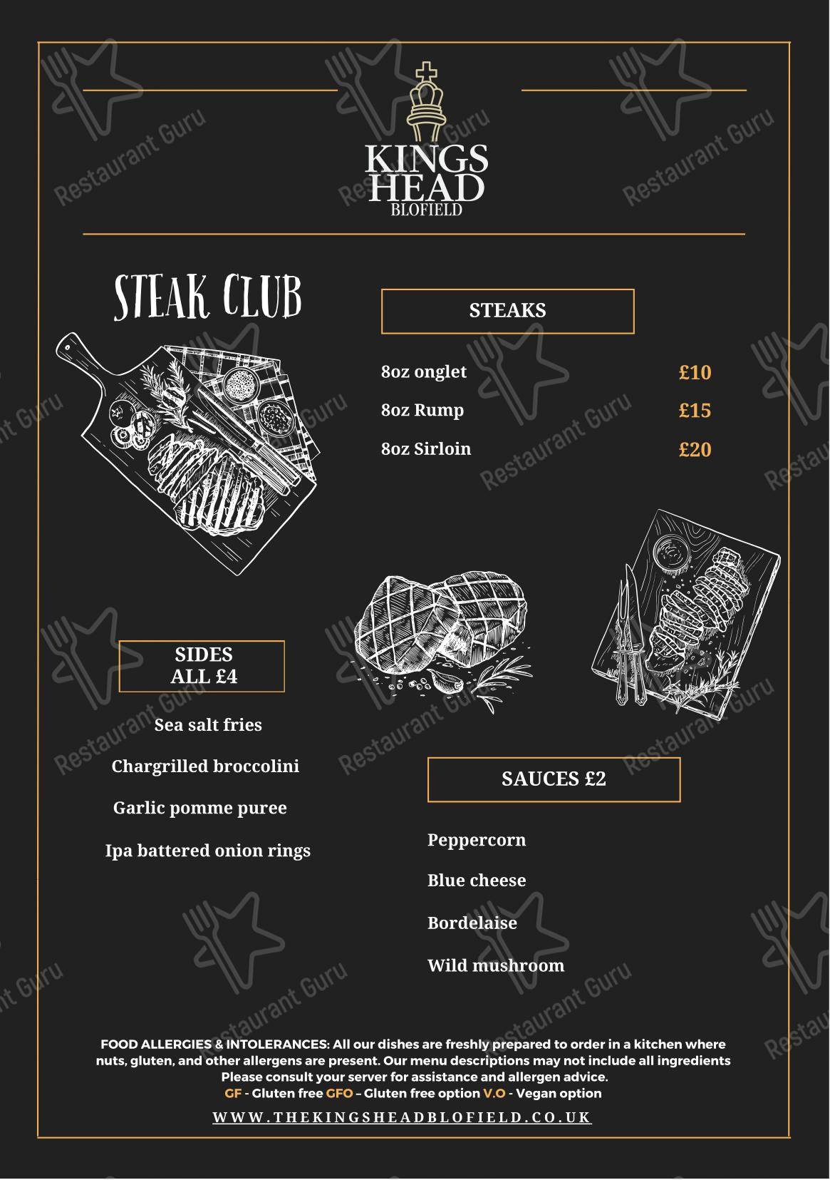 Menu at Kings Head pub & bar, Blofield, 39 Yarmouth Rd