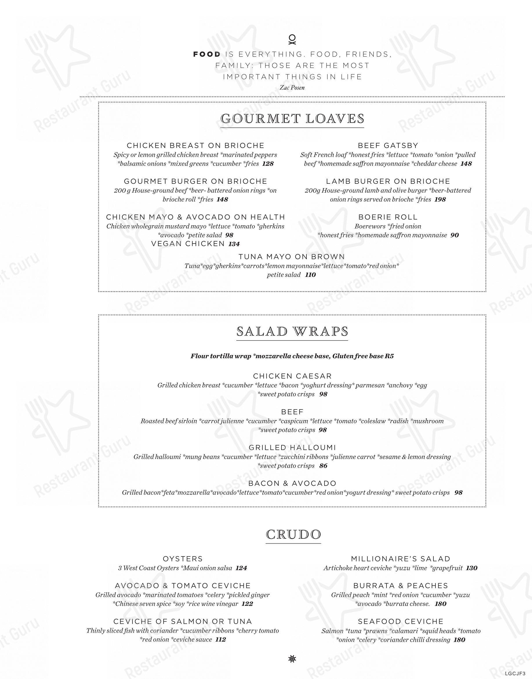 Menu at Life Grand Cafe Waterfront, Cape Town, 2 Pierhead Road