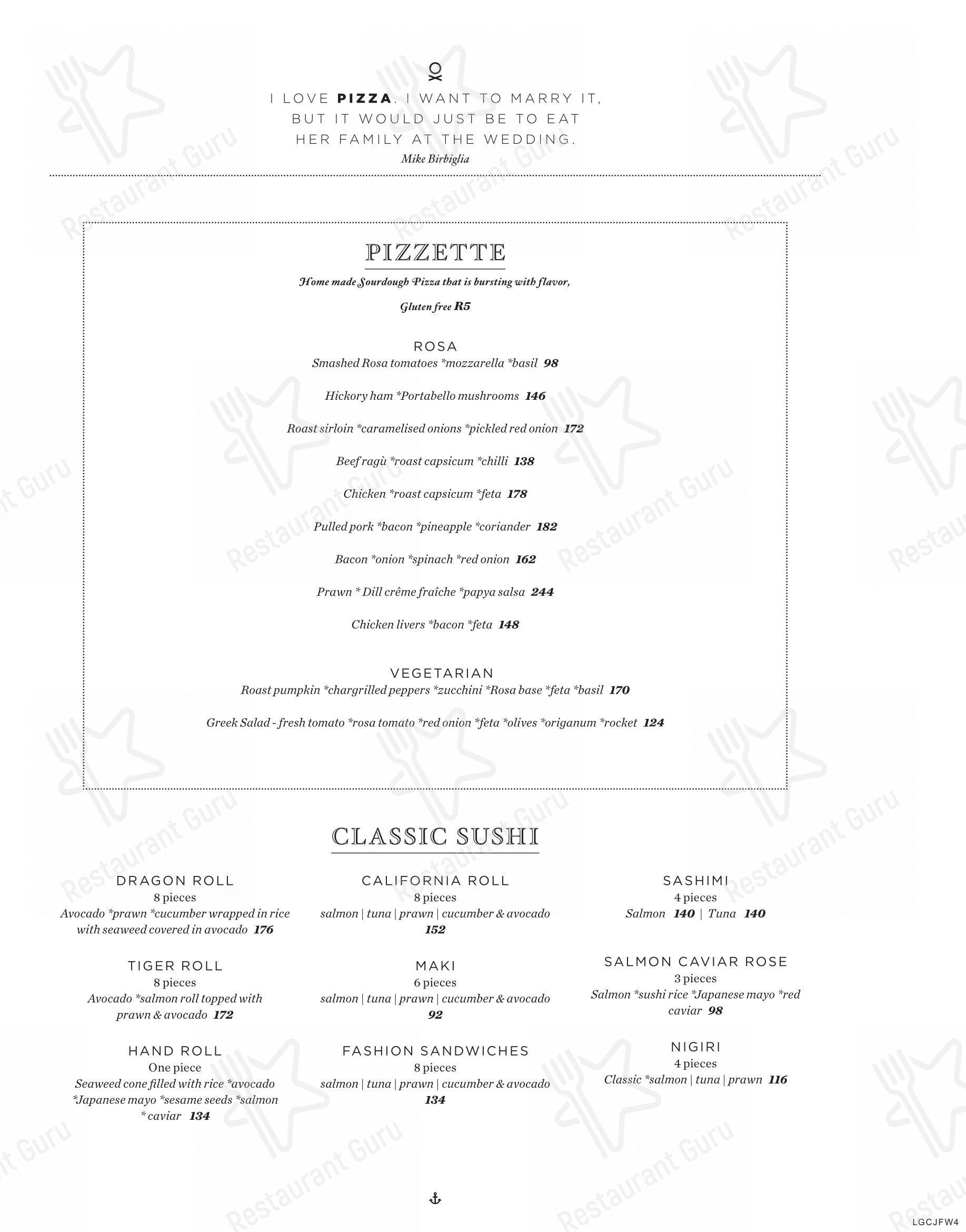 Menu at Life Grand Cafe Waterfront, Cape Town, 2 Pierhead Road