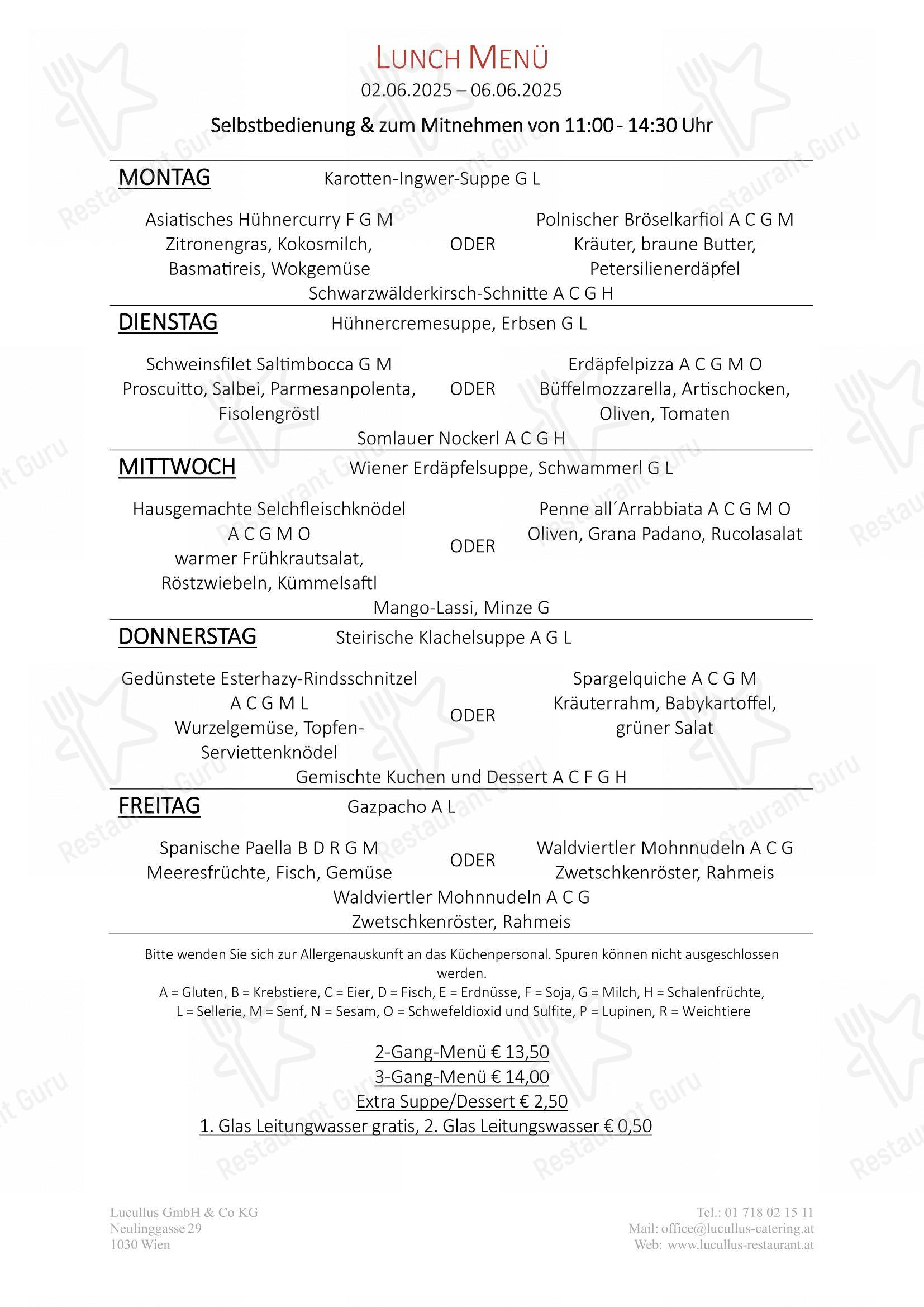 Speisekarte von Lucullus Restaurant & Catering, Wien, Neulinggasse 29