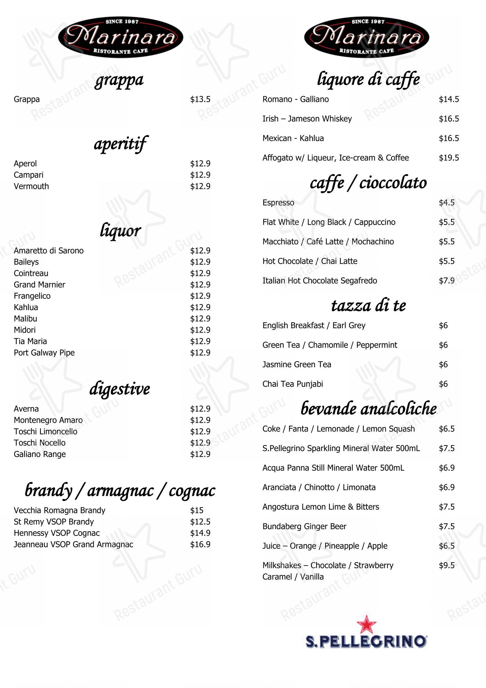 Menu at Marinara Restaurant Clayfield, Clayfield