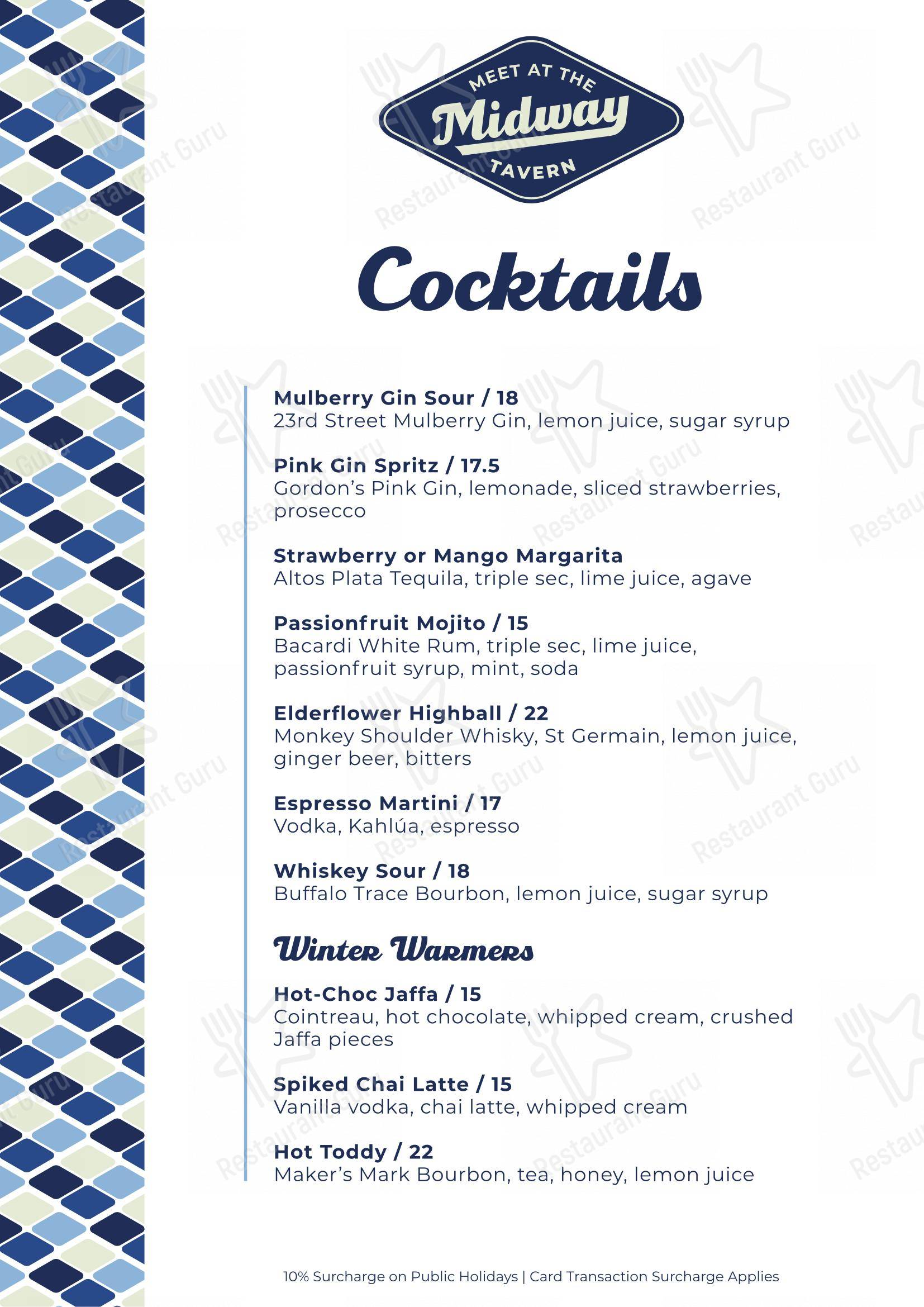 Menu at Midway Tavern restaurant, Elizabeth Downs