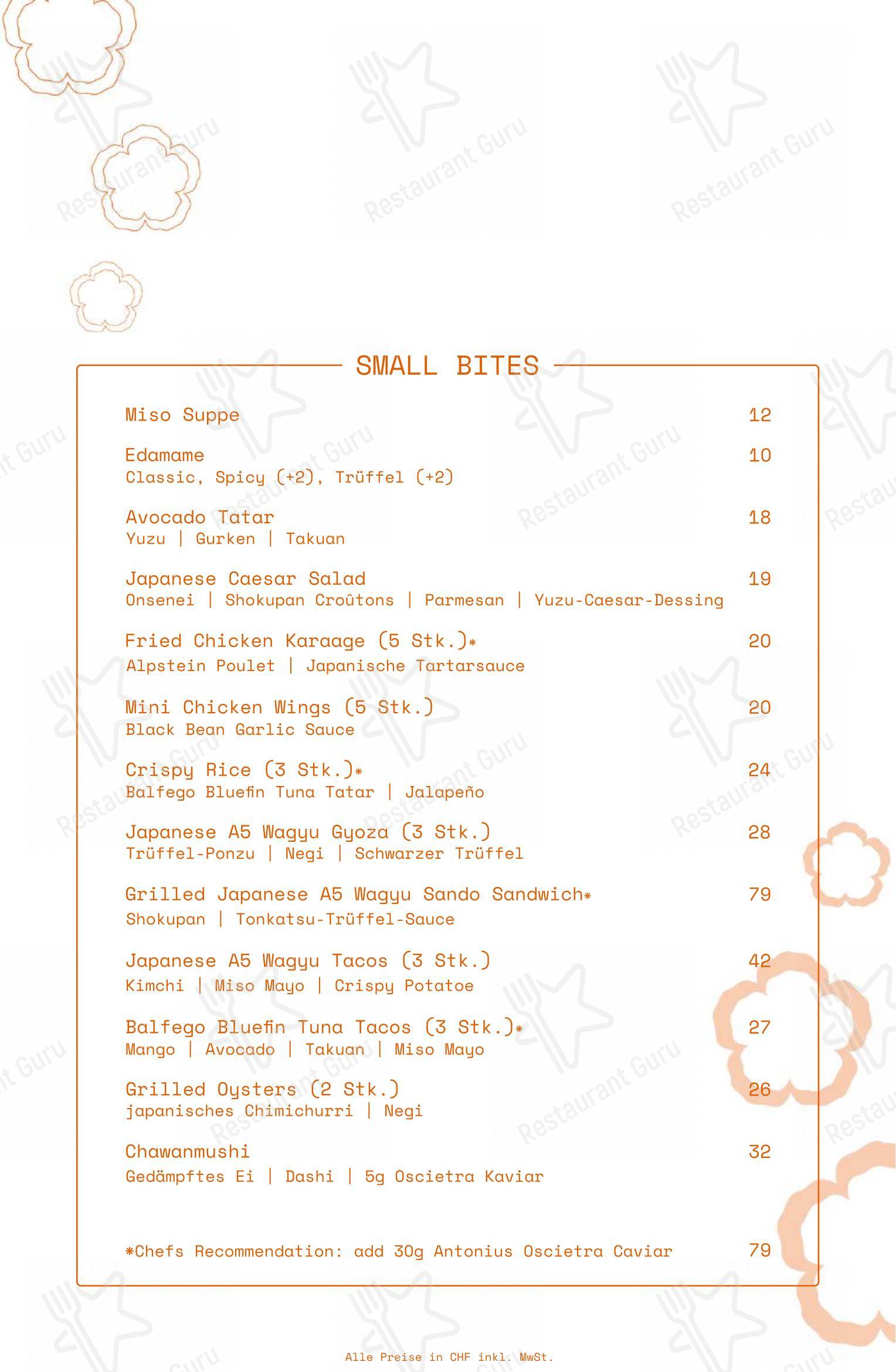 Menu at Mizu - Japanese Grill restaurant, Vaduz