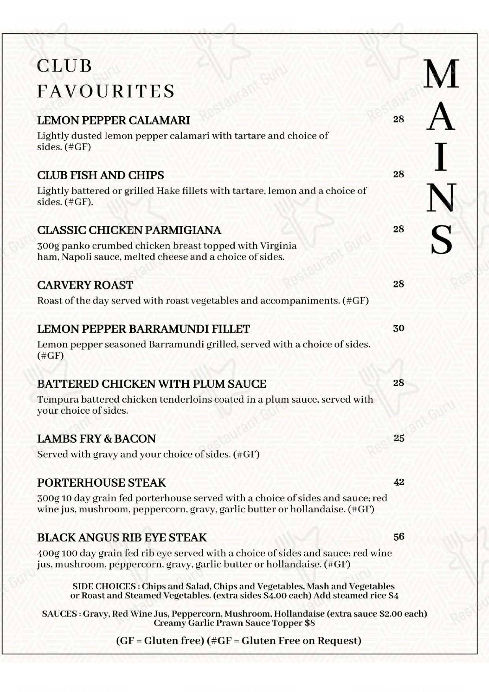 Menu at Montmorency RSL restaurant, Montmorency