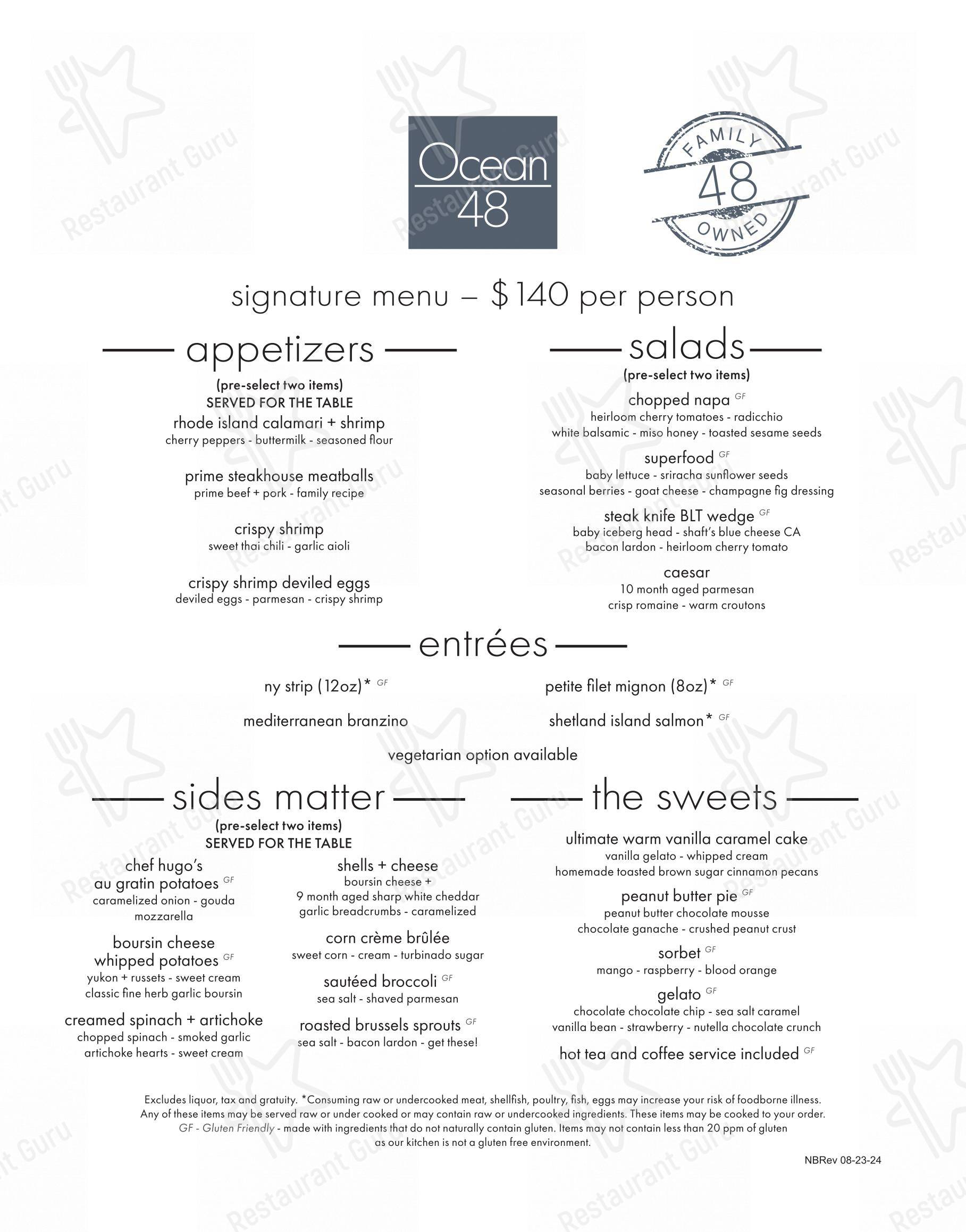 Menu at Ocean 48 pub & bar, Newport Beach