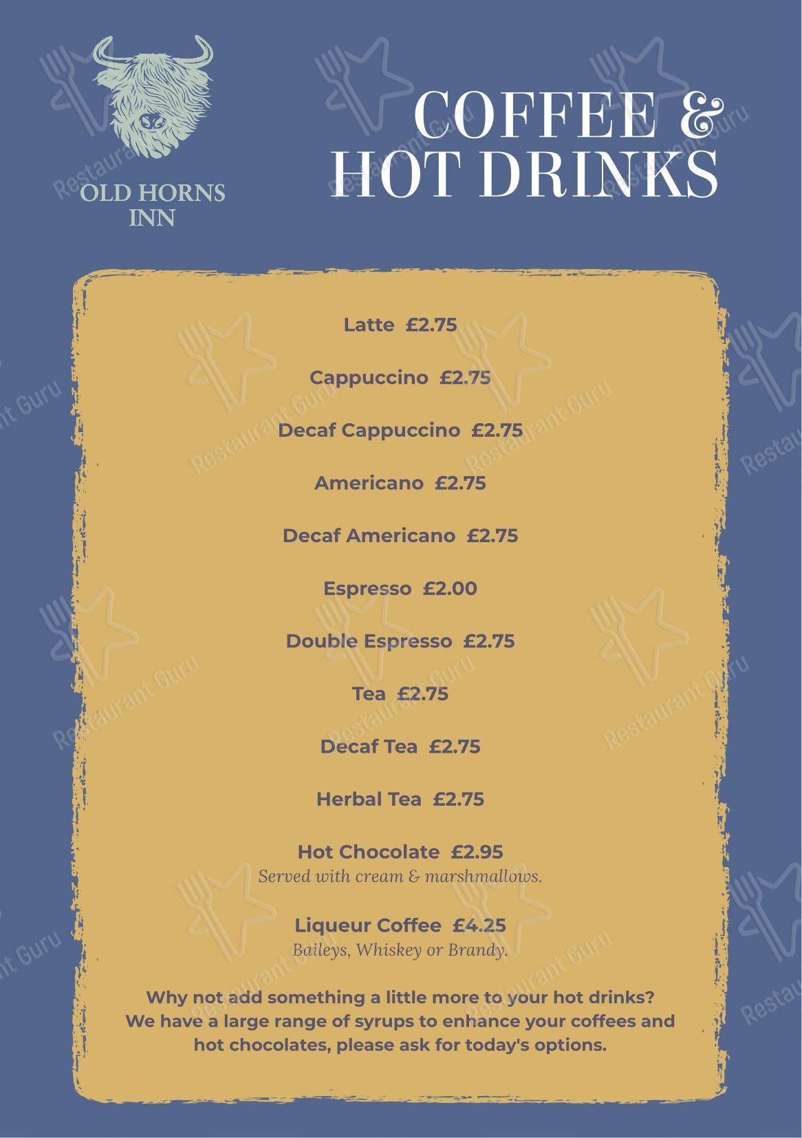 Menu at Old Horns Inn pub & bar, Sheffield