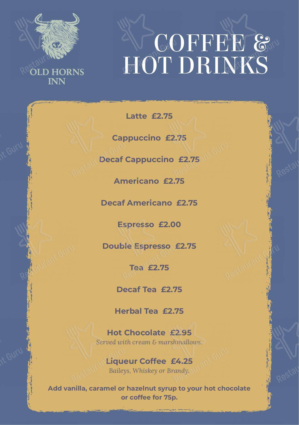 Menu at Old Horns Inn pub & bar, Sheffield