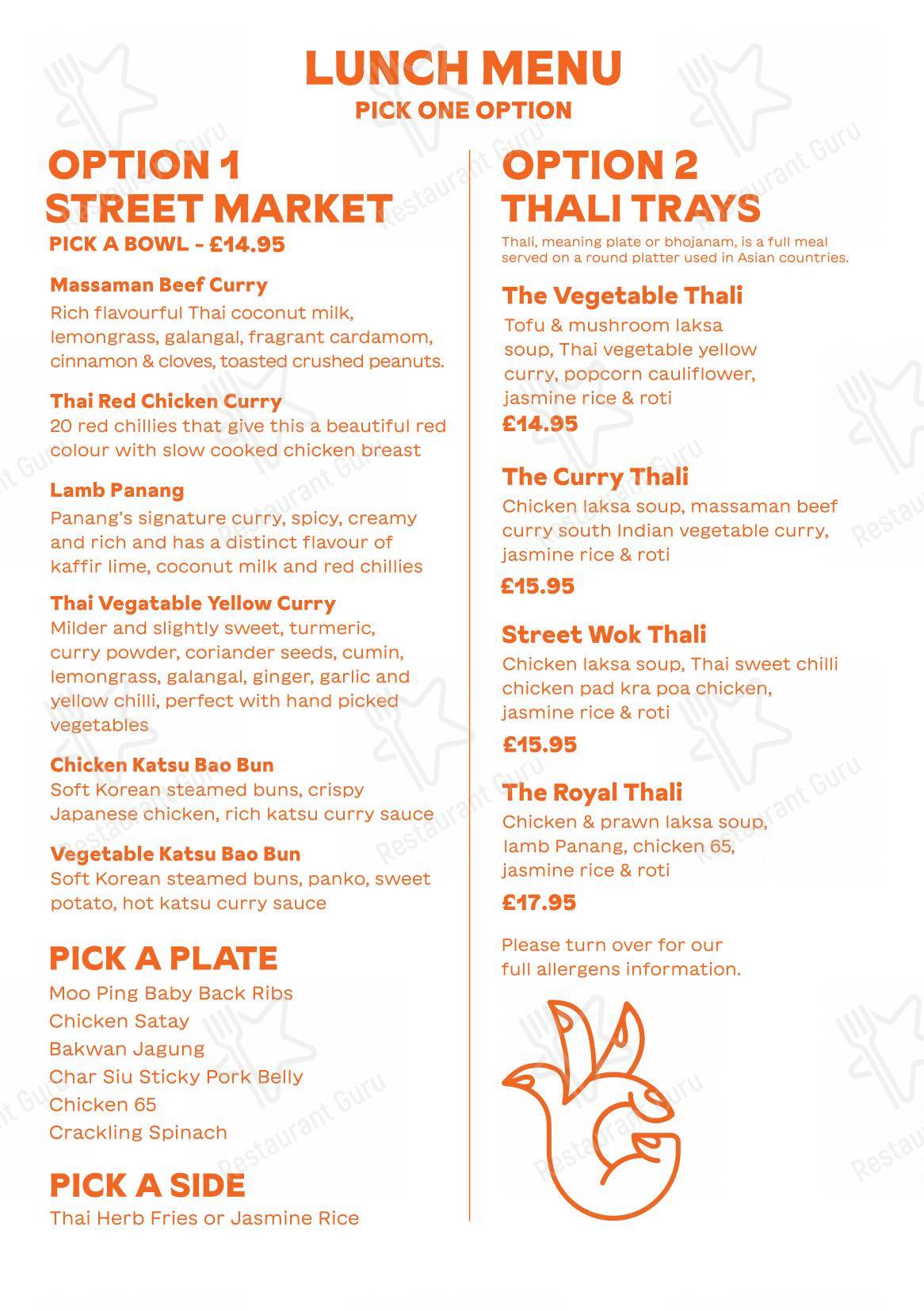 Menu at Panang restaurant, Glasgow