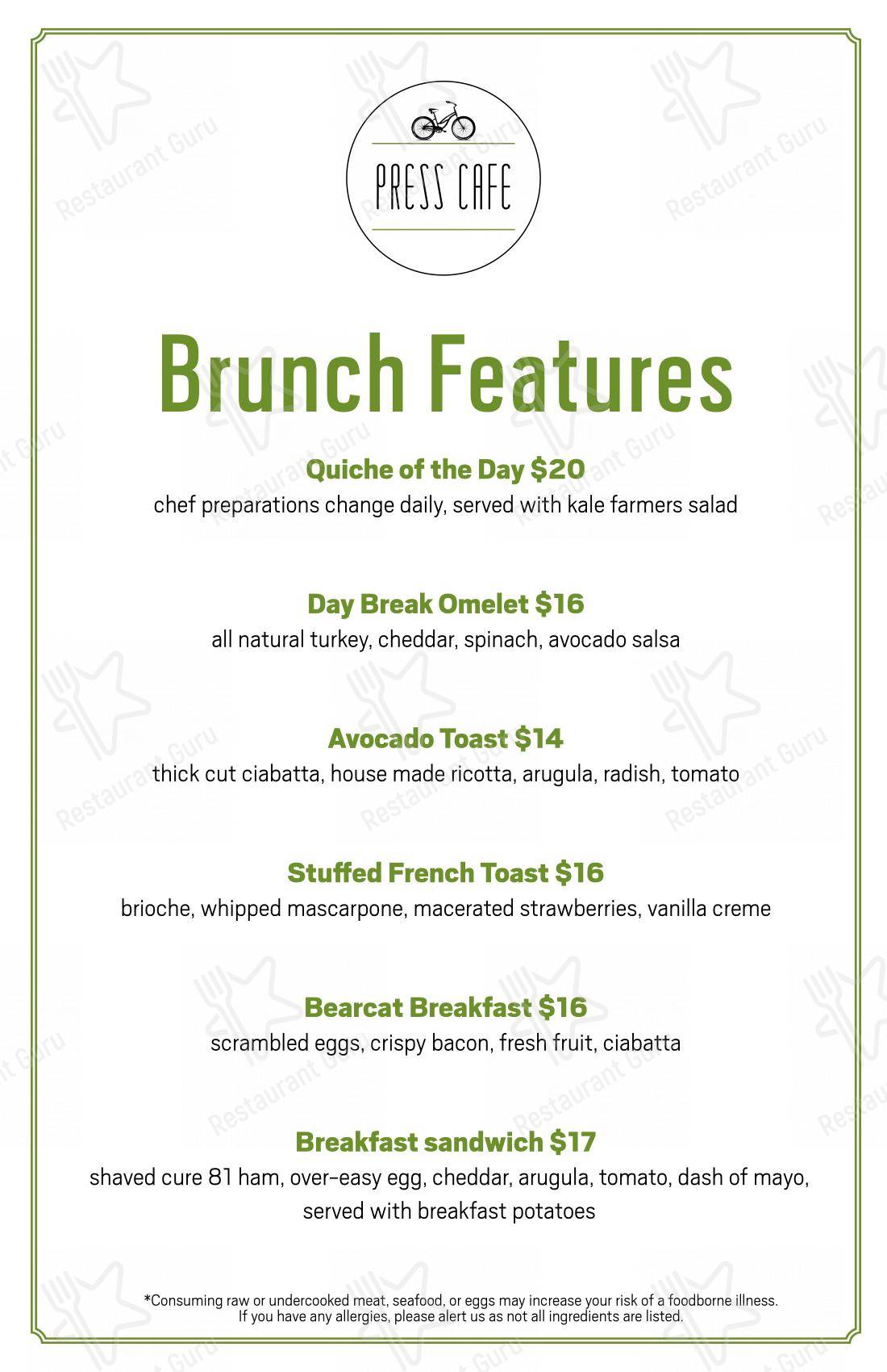 Menu at Press Café cafe, Fort Worth, Edwards Ranch Rd #105