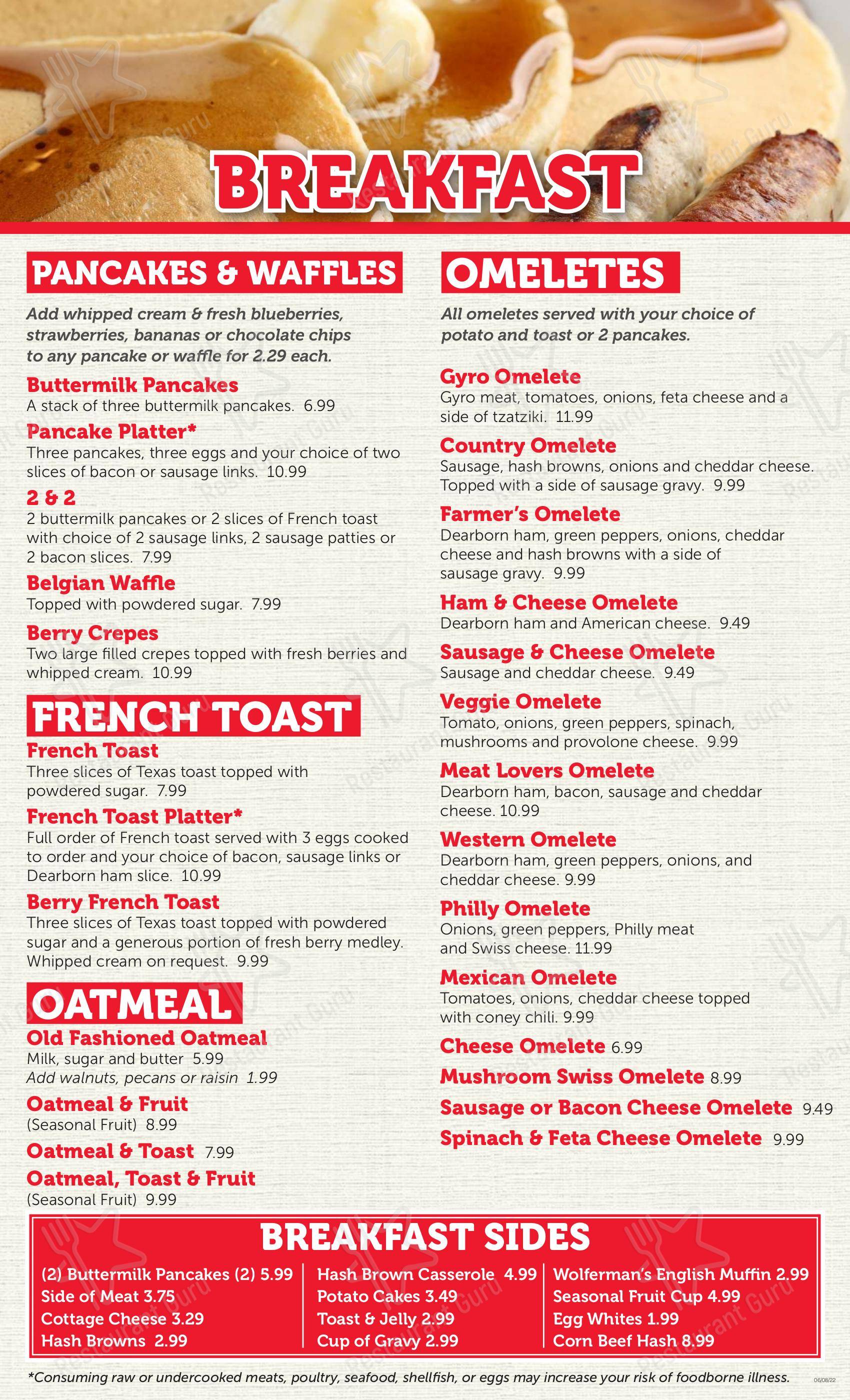 Menu at R Diner restaurant, Monroe