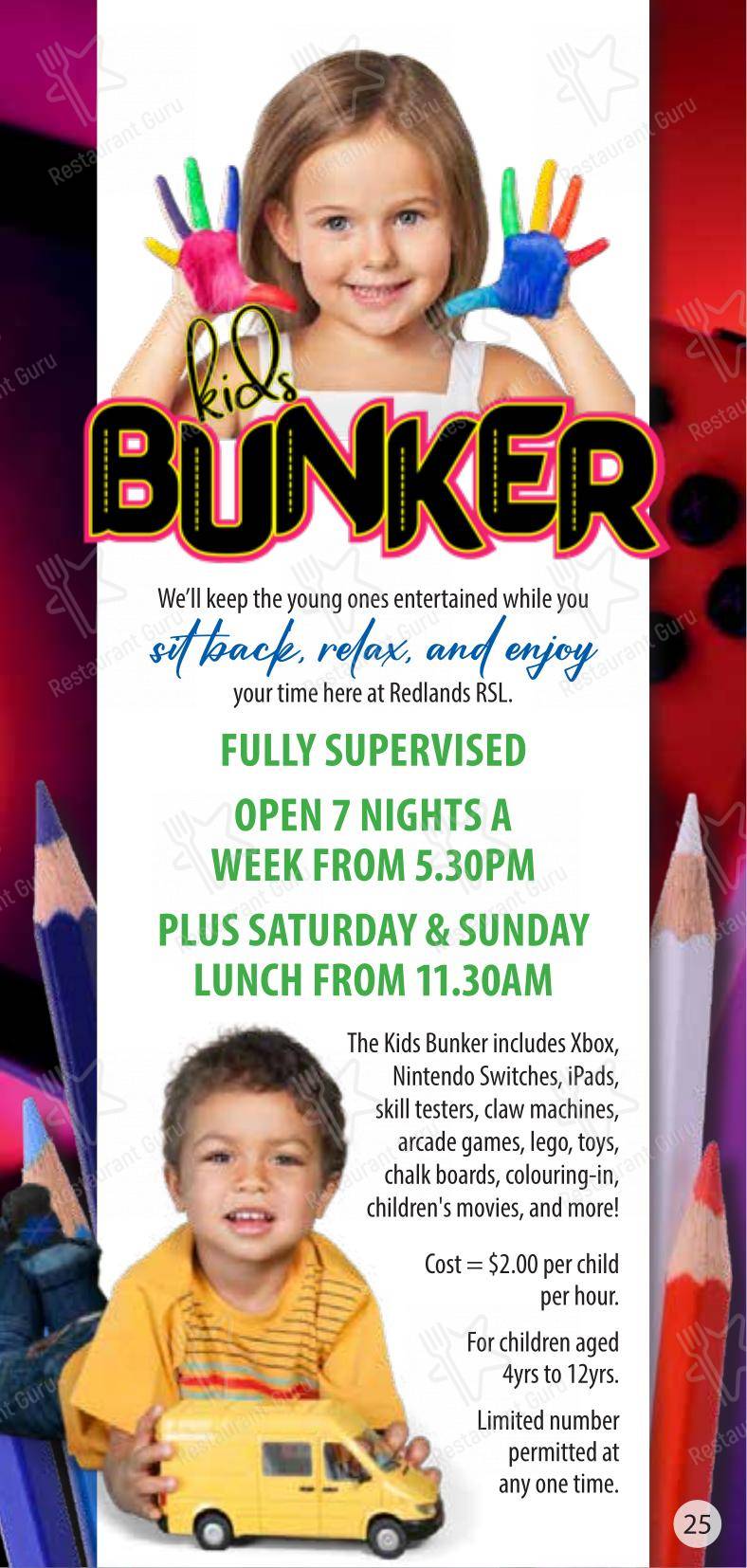 Menu at Redlands RSL club, Cleveland