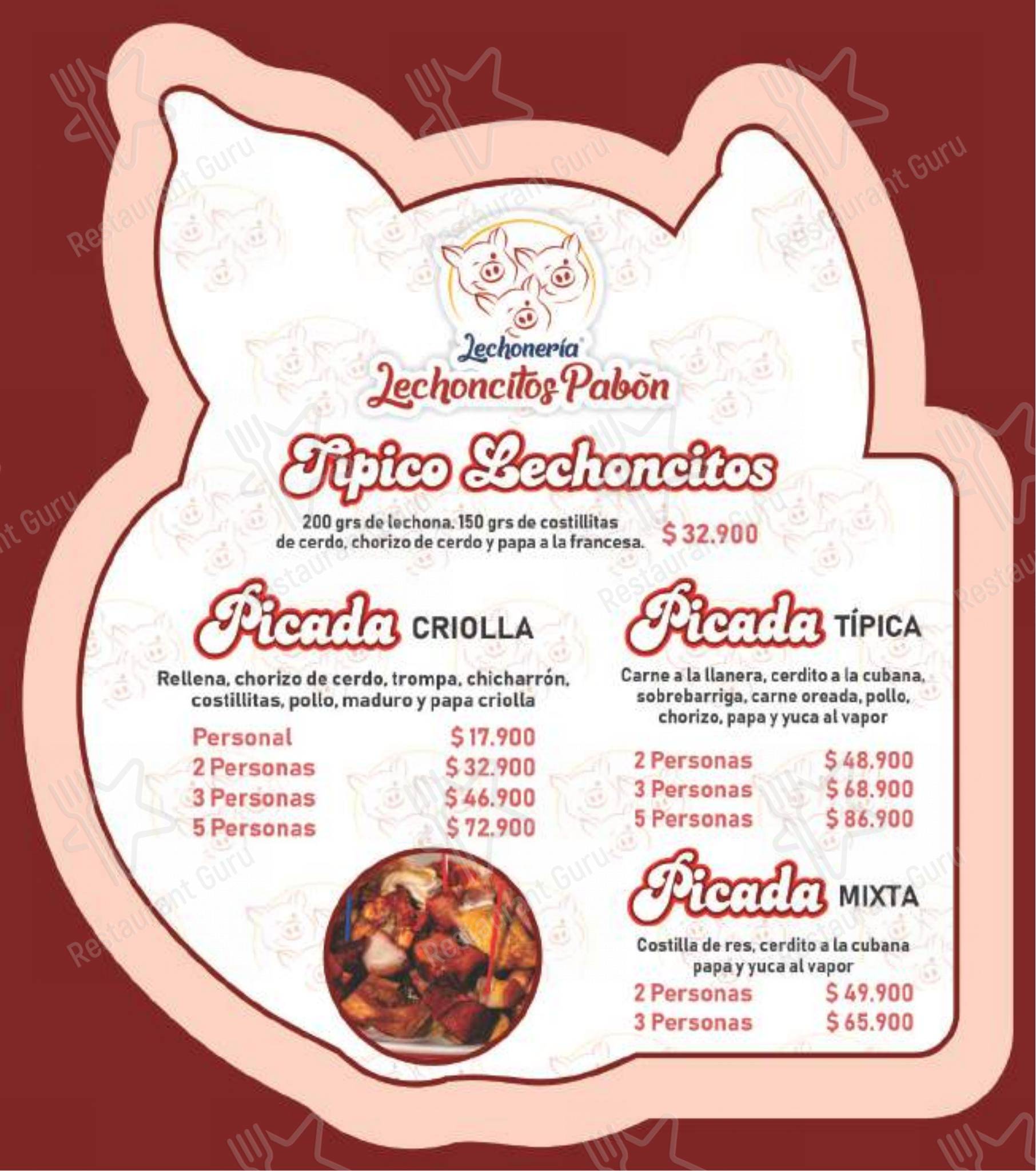 Carta de Restaurante Lechoneria Lechoncitos Pabón, Bucaramanga