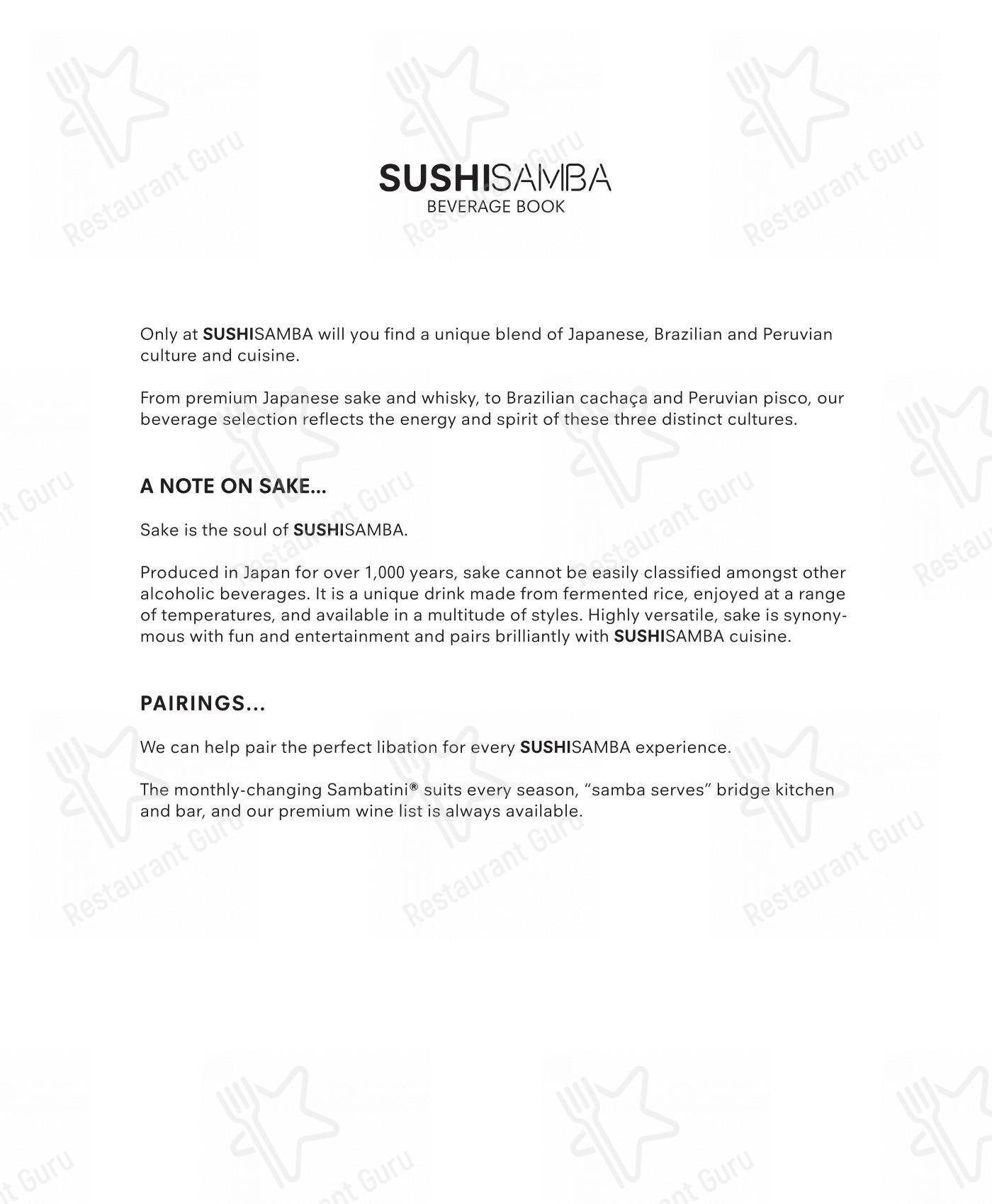 Menu at SUSHISAMBA restaurant, London, 35 The Market