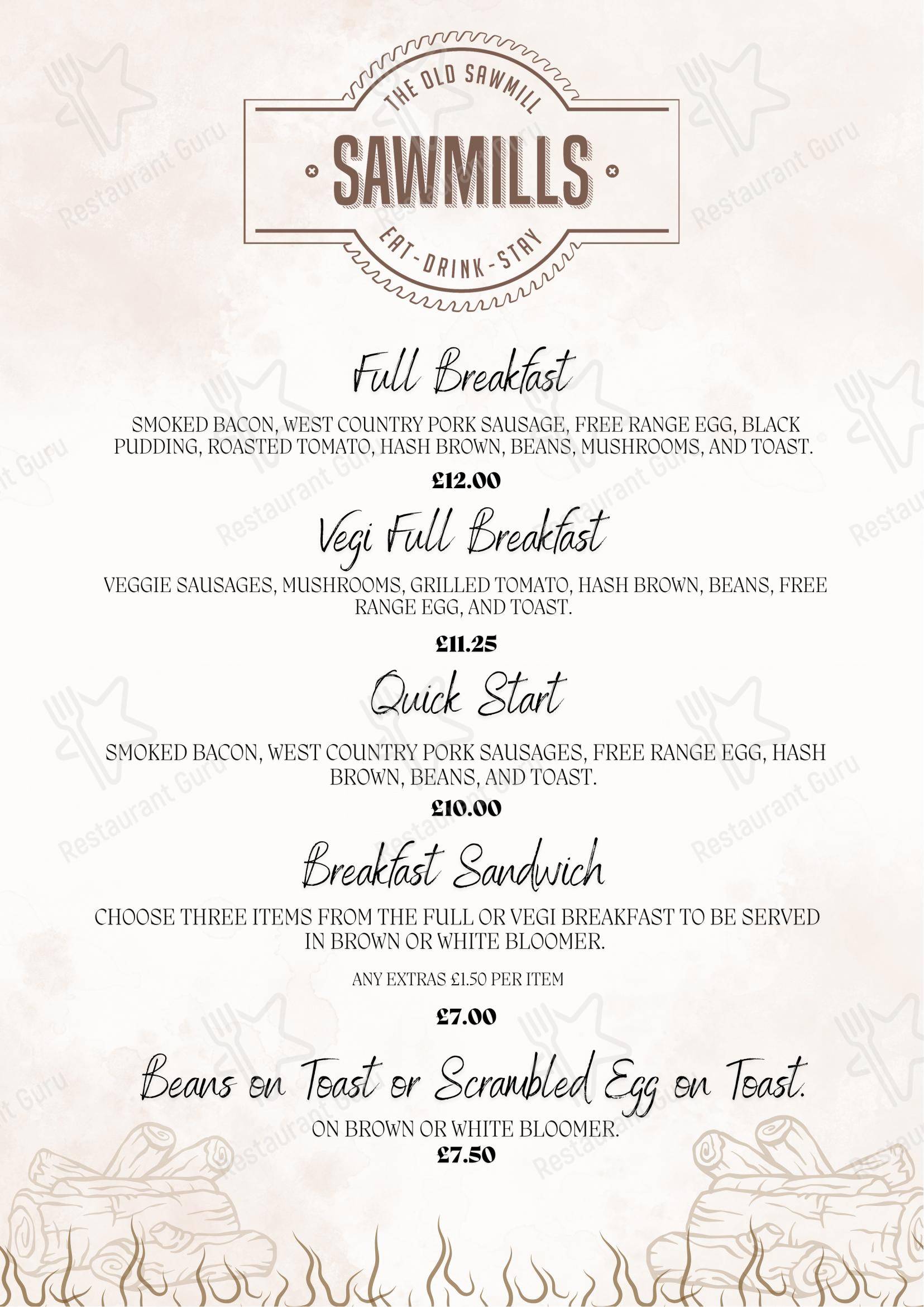 Menu at Sawmills Free House pub & bar, Ilfracombe