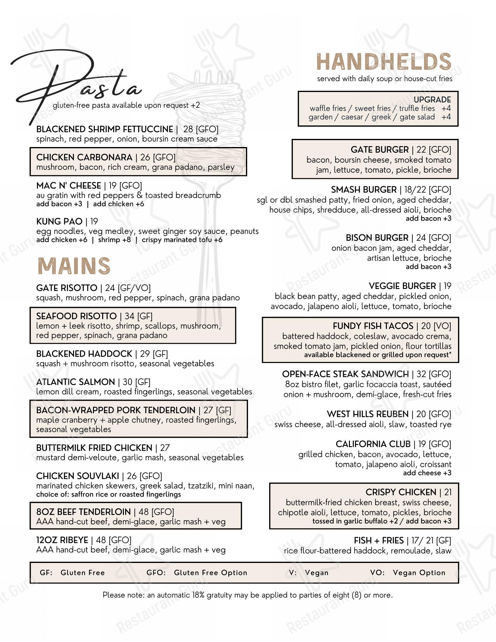 Menu at St. James Gate - Fredericton restaurant, Fredericton