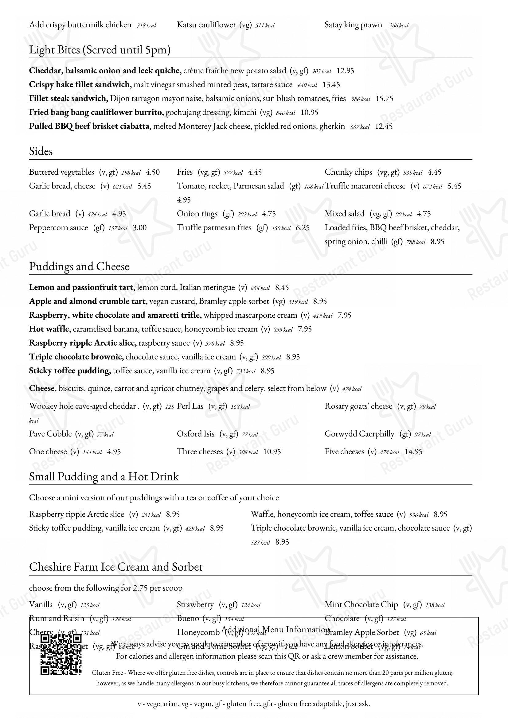 Menu at Sutton Hall pub & bar, Macclesfield