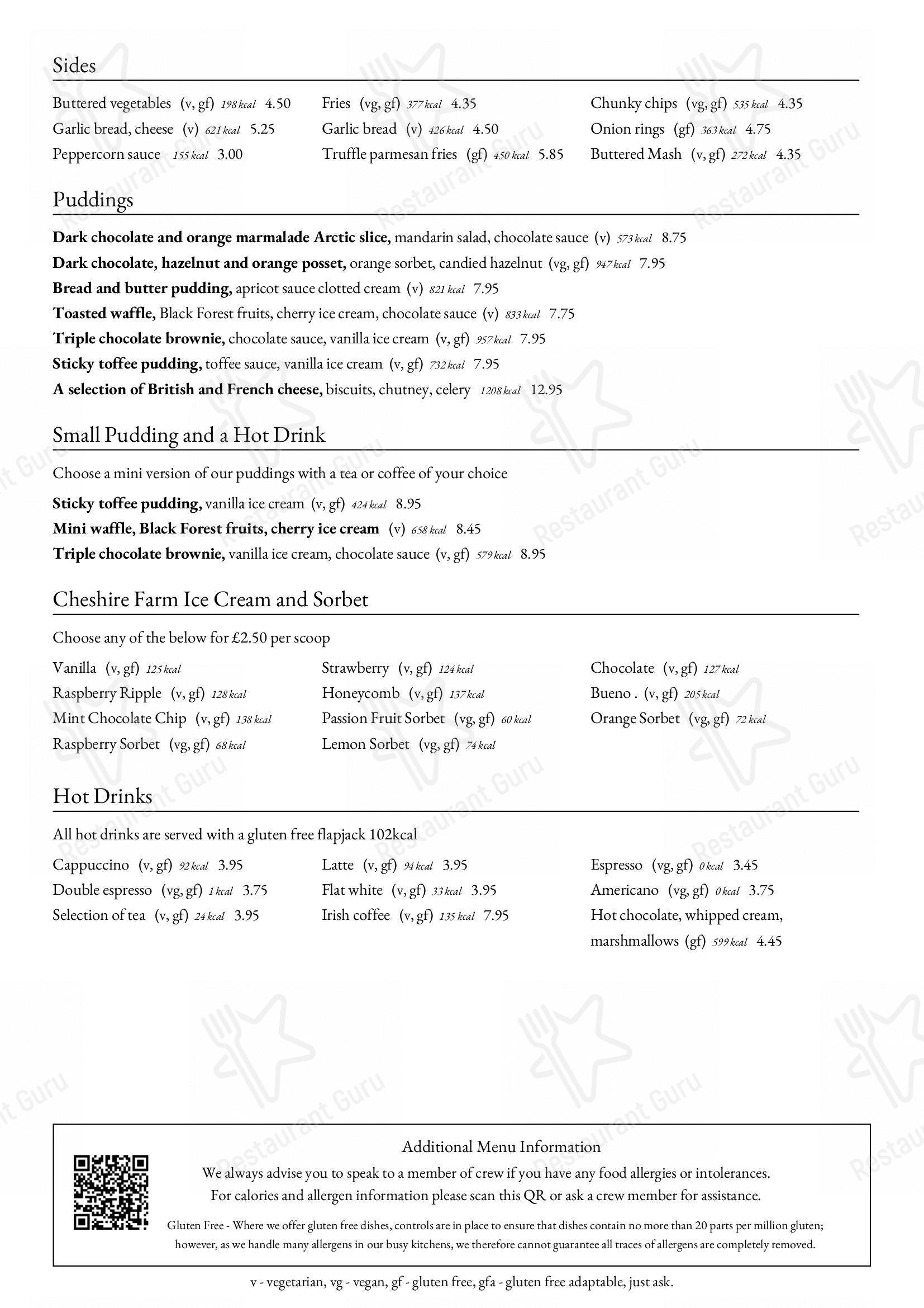 Menu at Sutton Hall pub & bar, Macclesfield