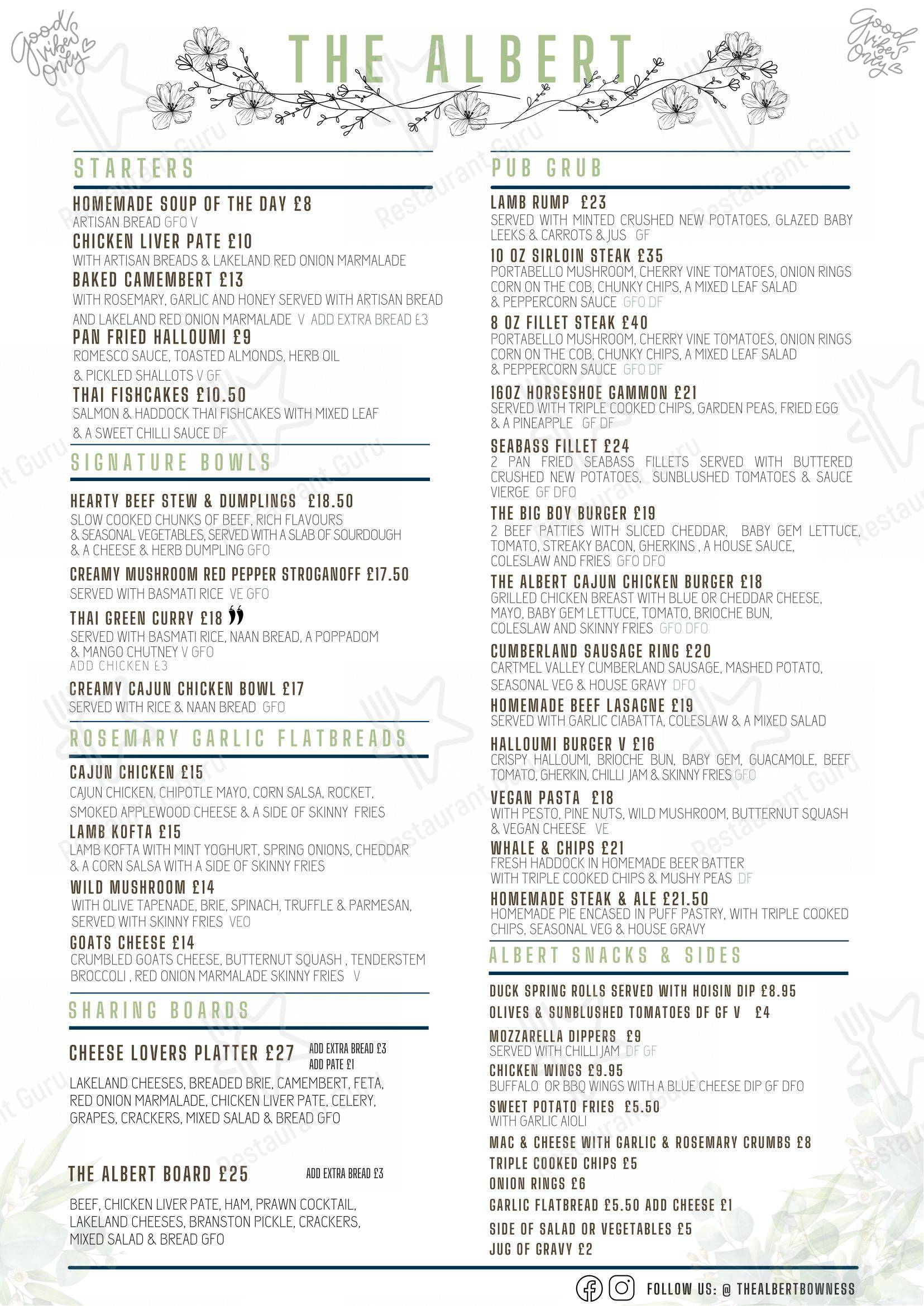 Menu at The Albert pub & bar, Windermere