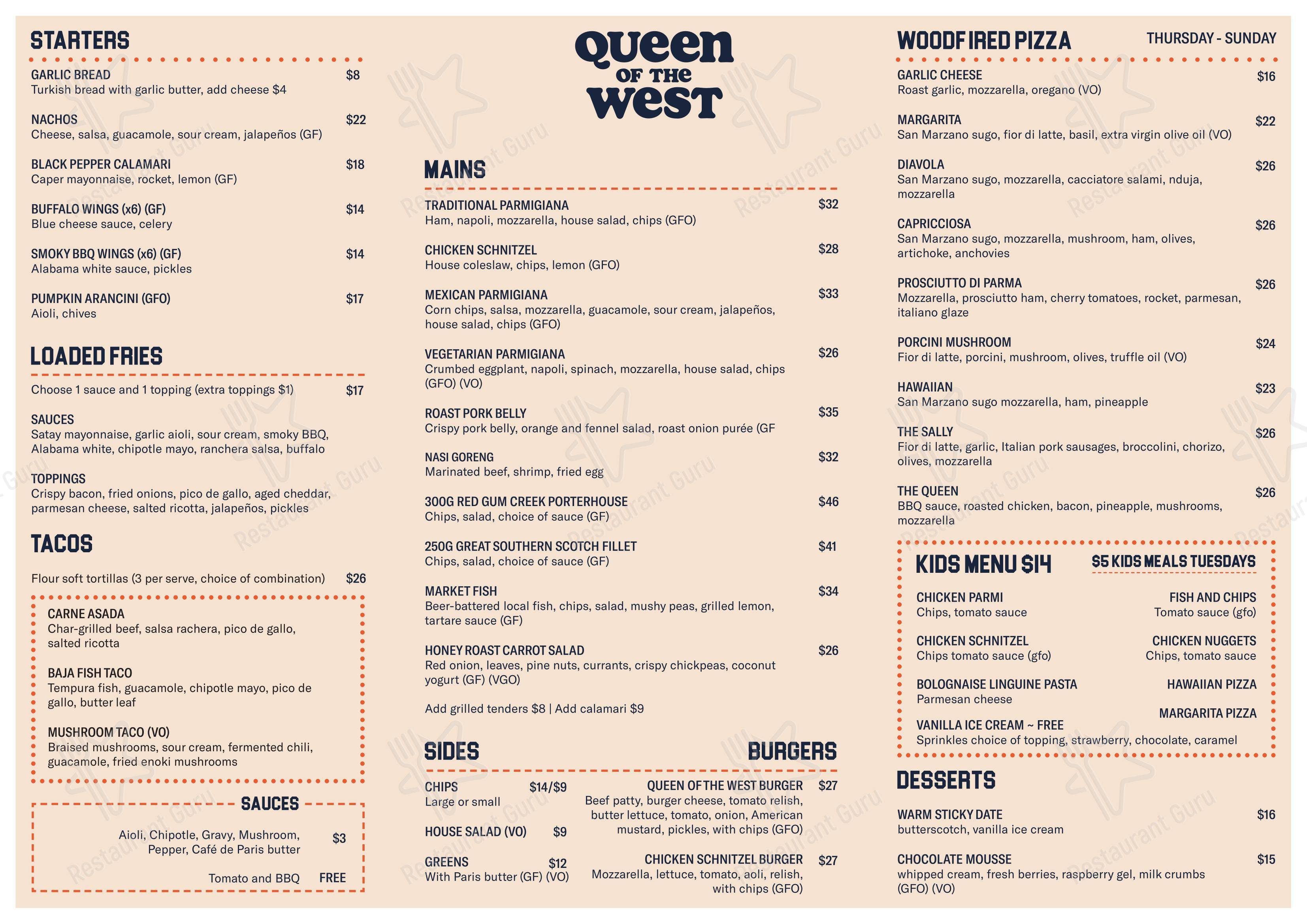 Menu at The Barking Dog, Geelong West