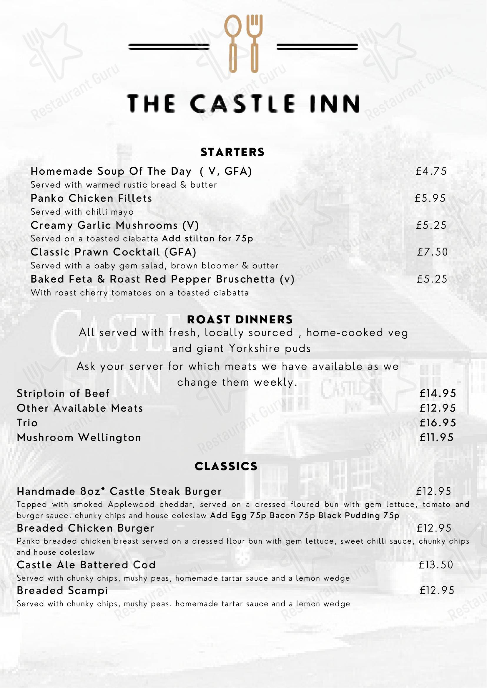 Menu at The Castle Inn pub & bar, Congleton