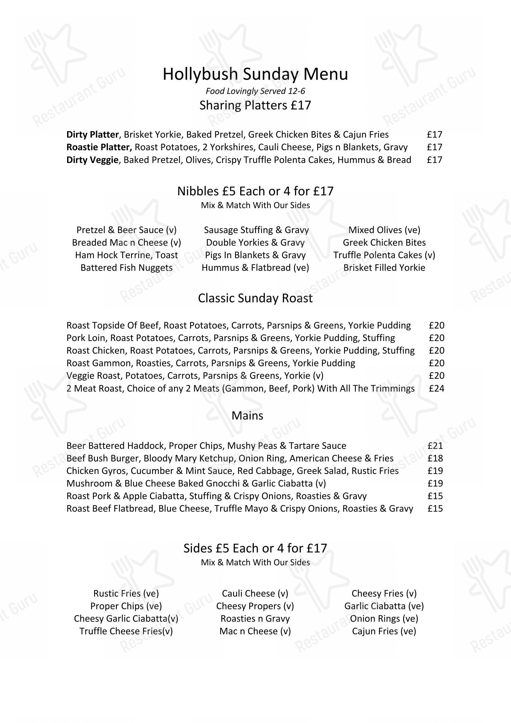 Menu at The Hollybush Pub, Bristol, 29 Bath Rd