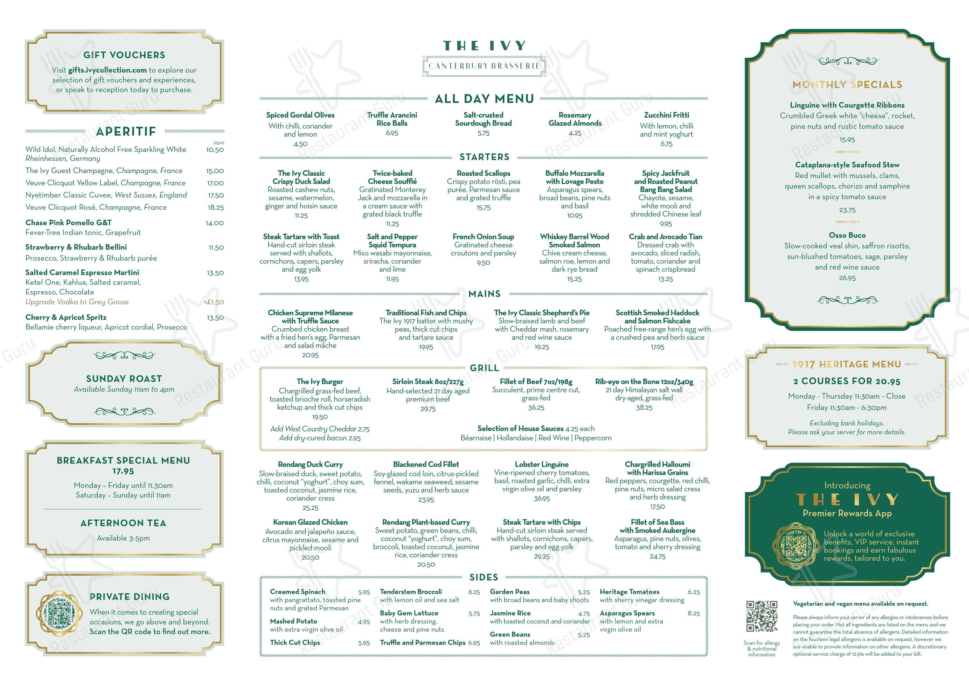 Menu at The Ivy Bournemouth Brasserie restaurant, Bournemouth