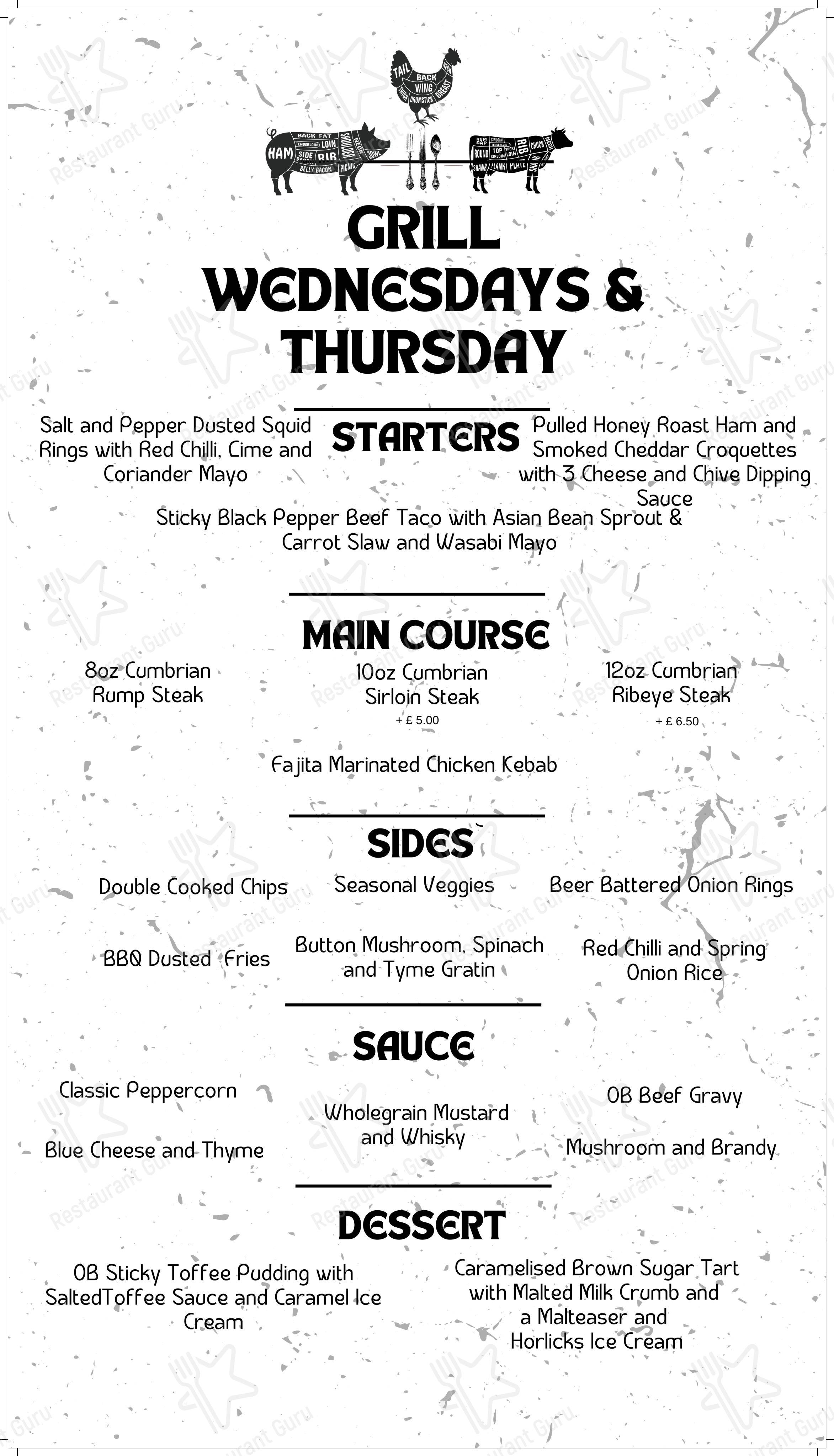 Menu at The Old Bank restaurant, Carlisle