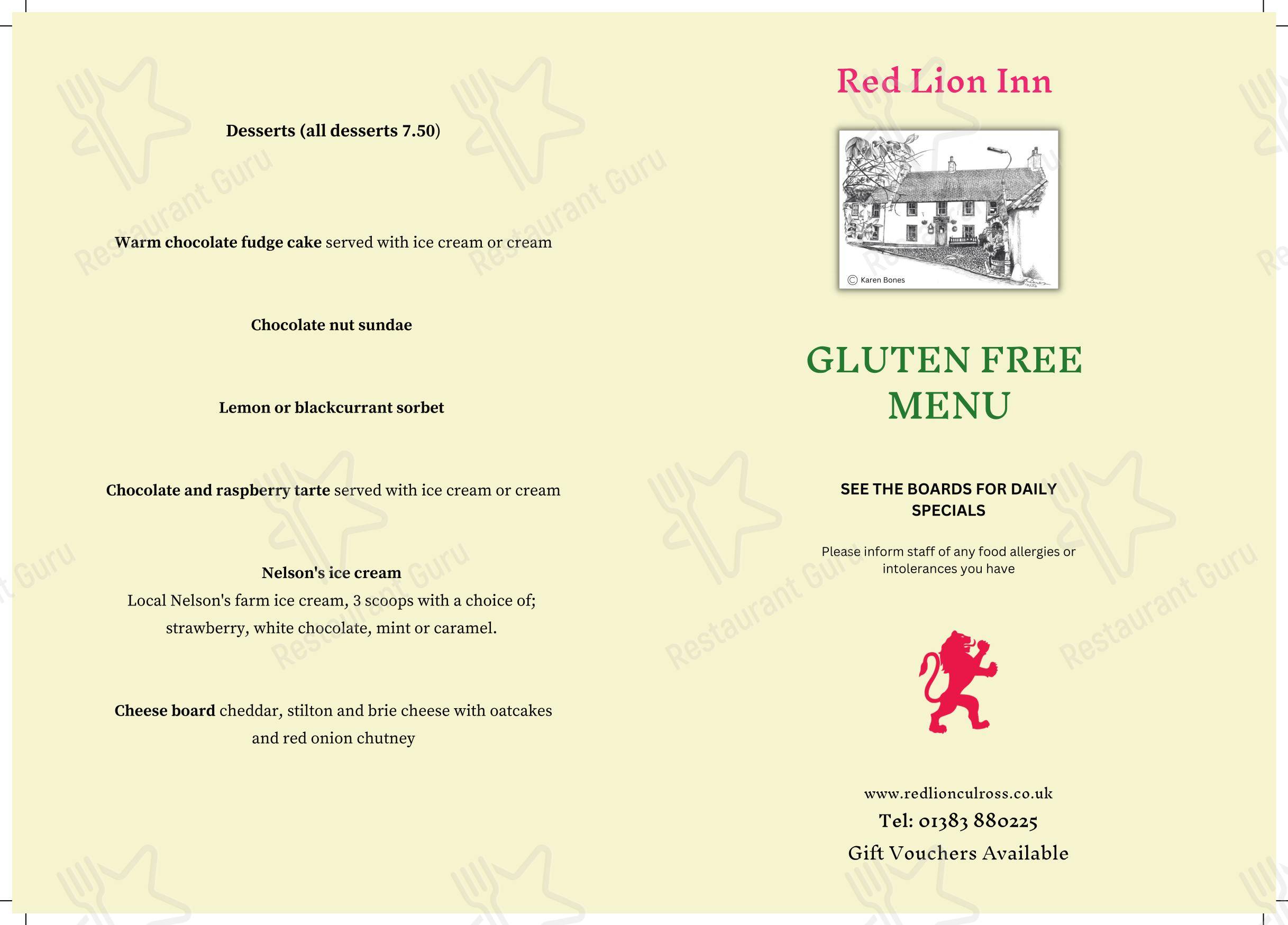 Menu at The Red Lion Inn pub & bar, Culross