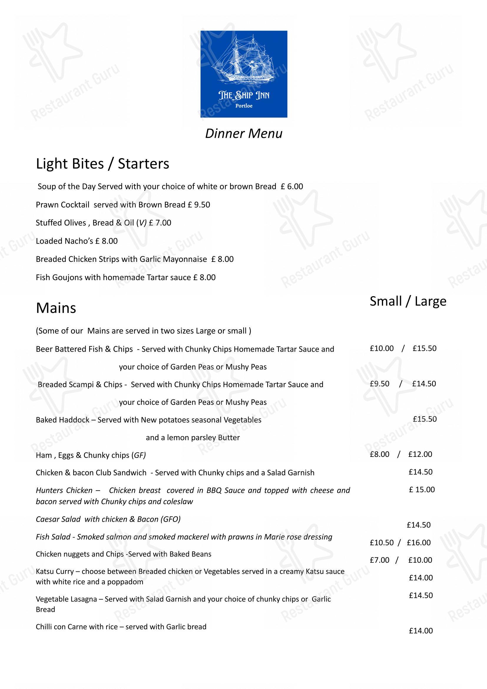 Menu at The Ship Inn pub & bar, Portloe