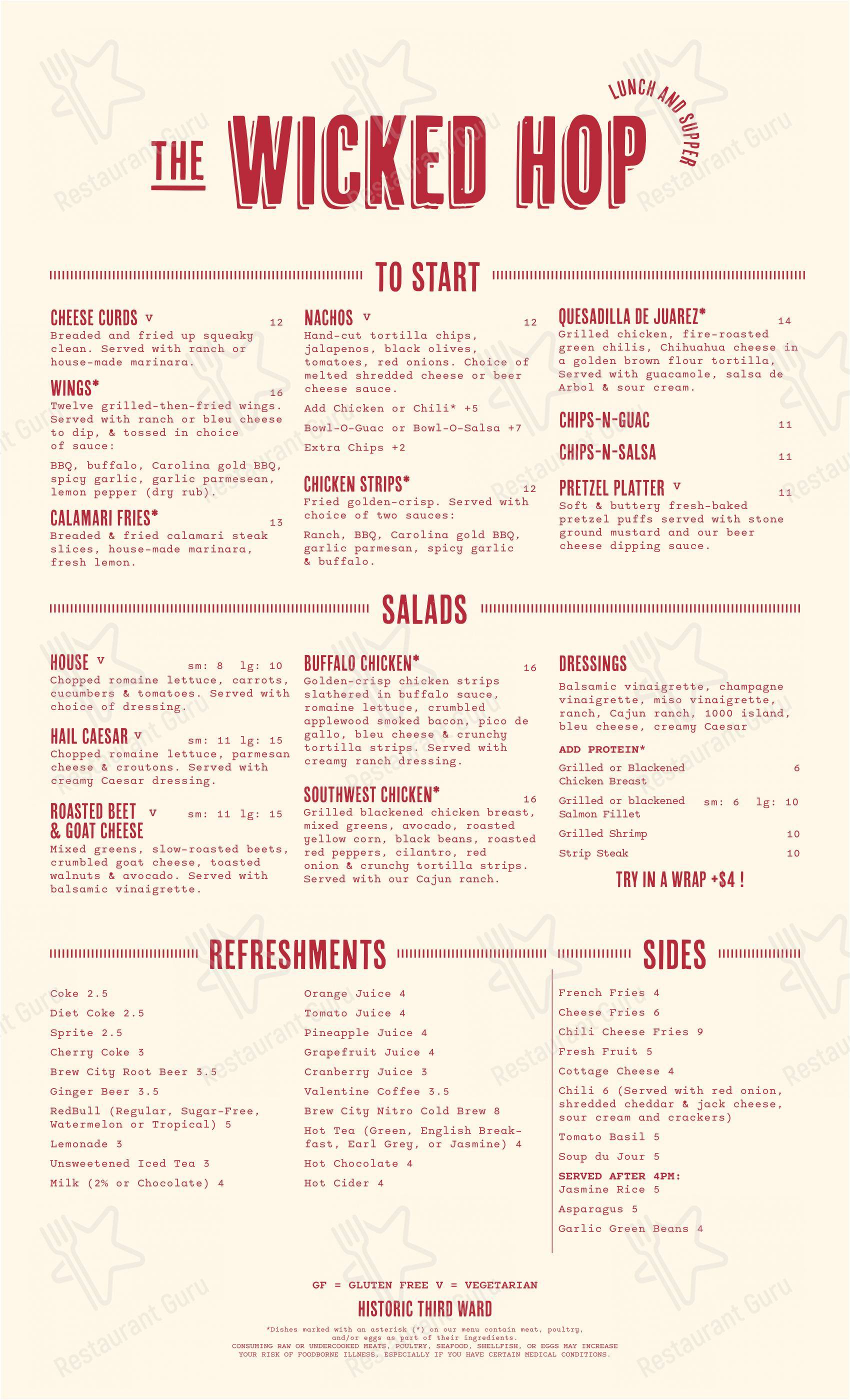 Menu at The Wicked Hop pub & bar, Milwaukee