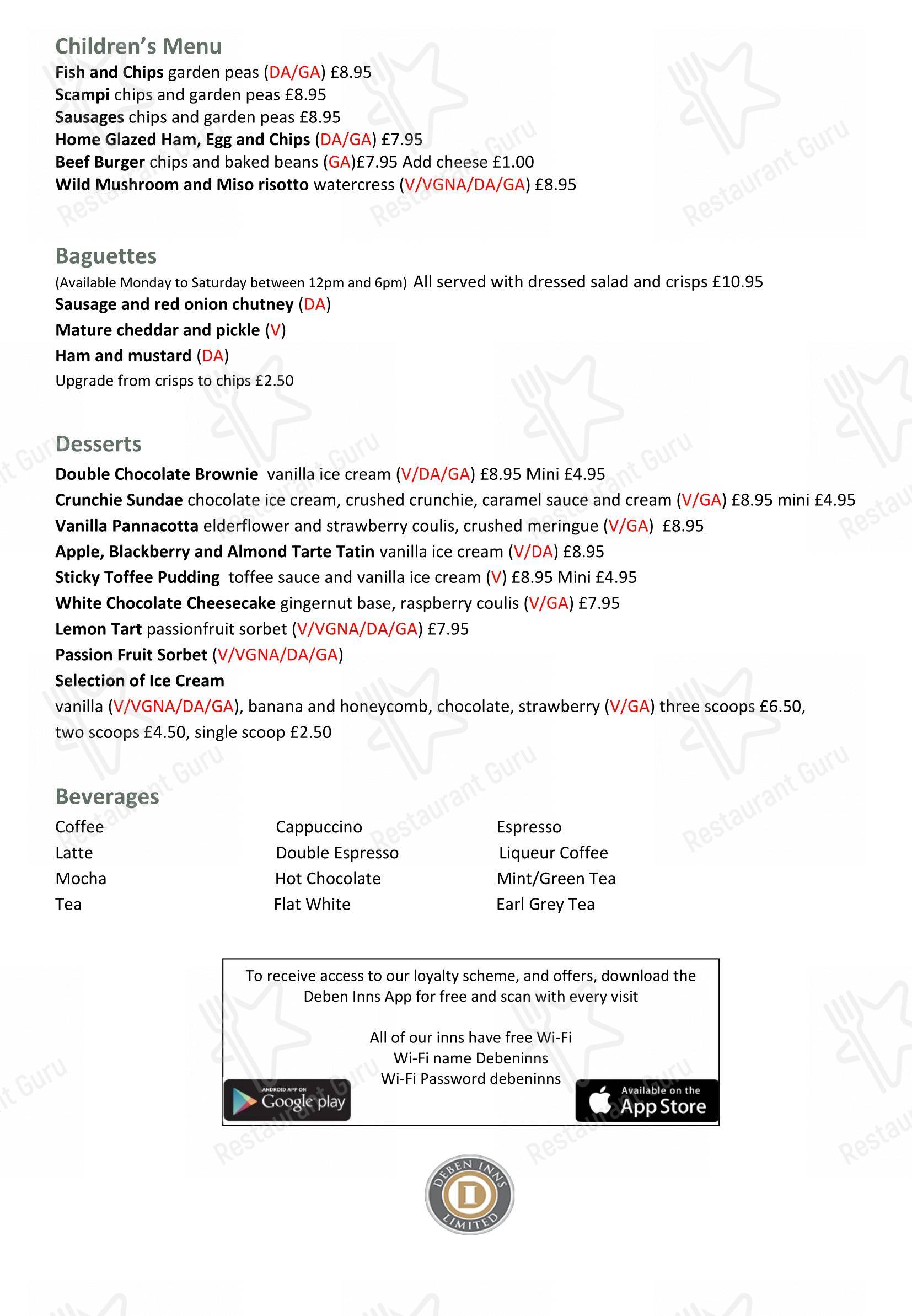 Menu at The Wilford Bridge pub & bar, Woodbridge