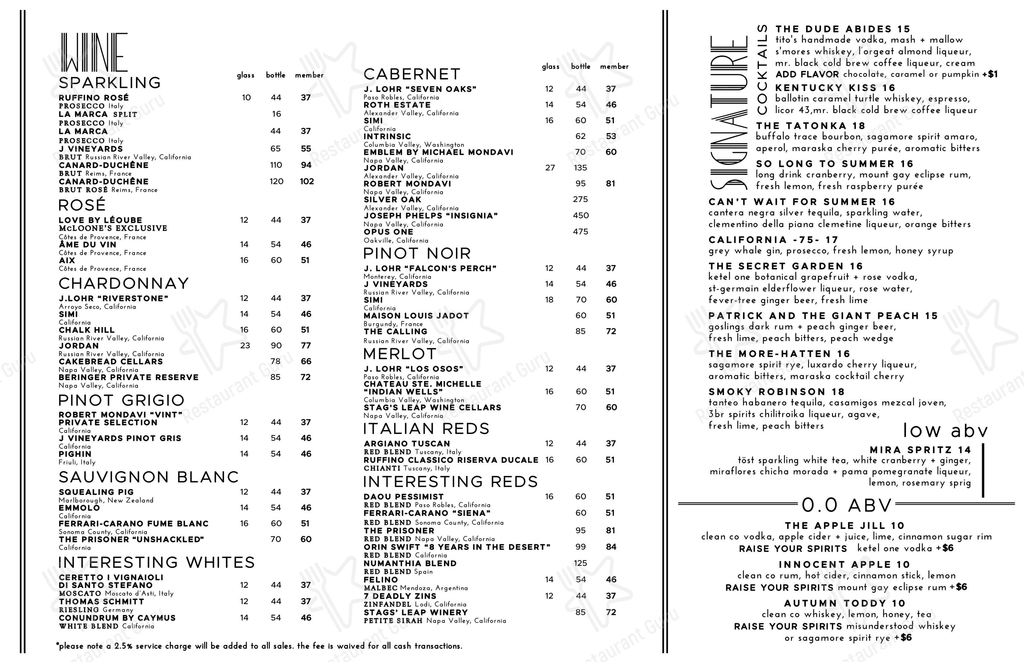 Menu at Tim McLoone's Supper Club, Asbury Park