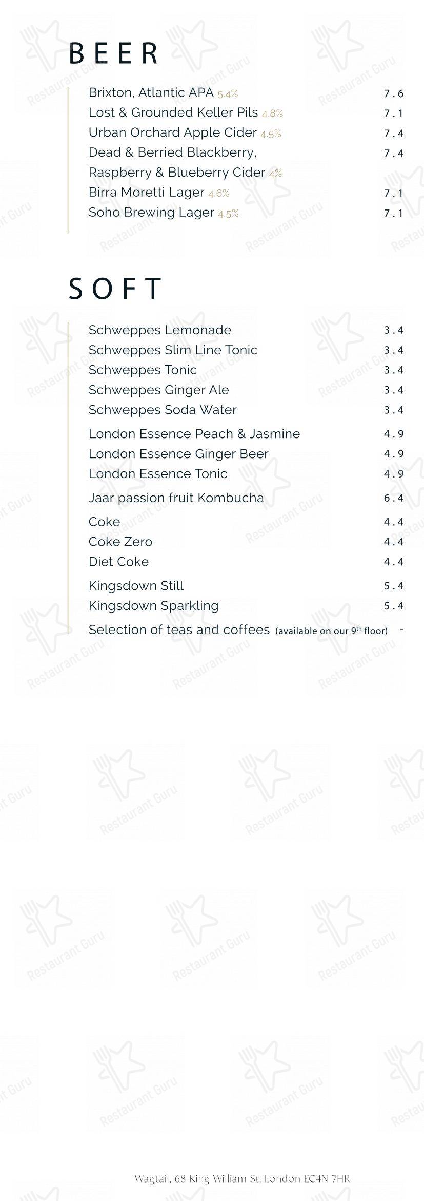Menu at Wagtail pub & bar, London