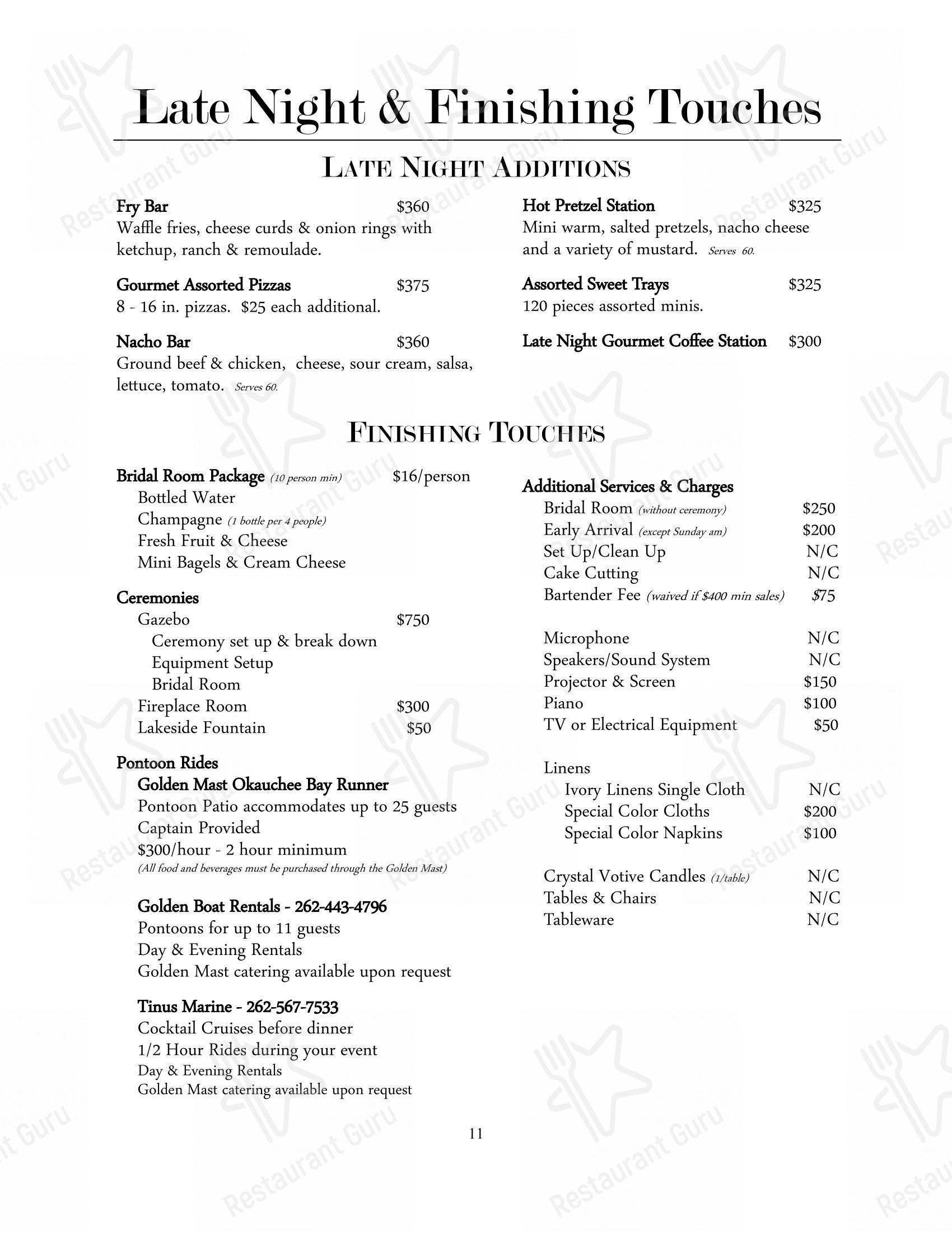 Menu at Weissgerber's Golden Mast Inn restaurant, Okauchee Lake, 5293 ...