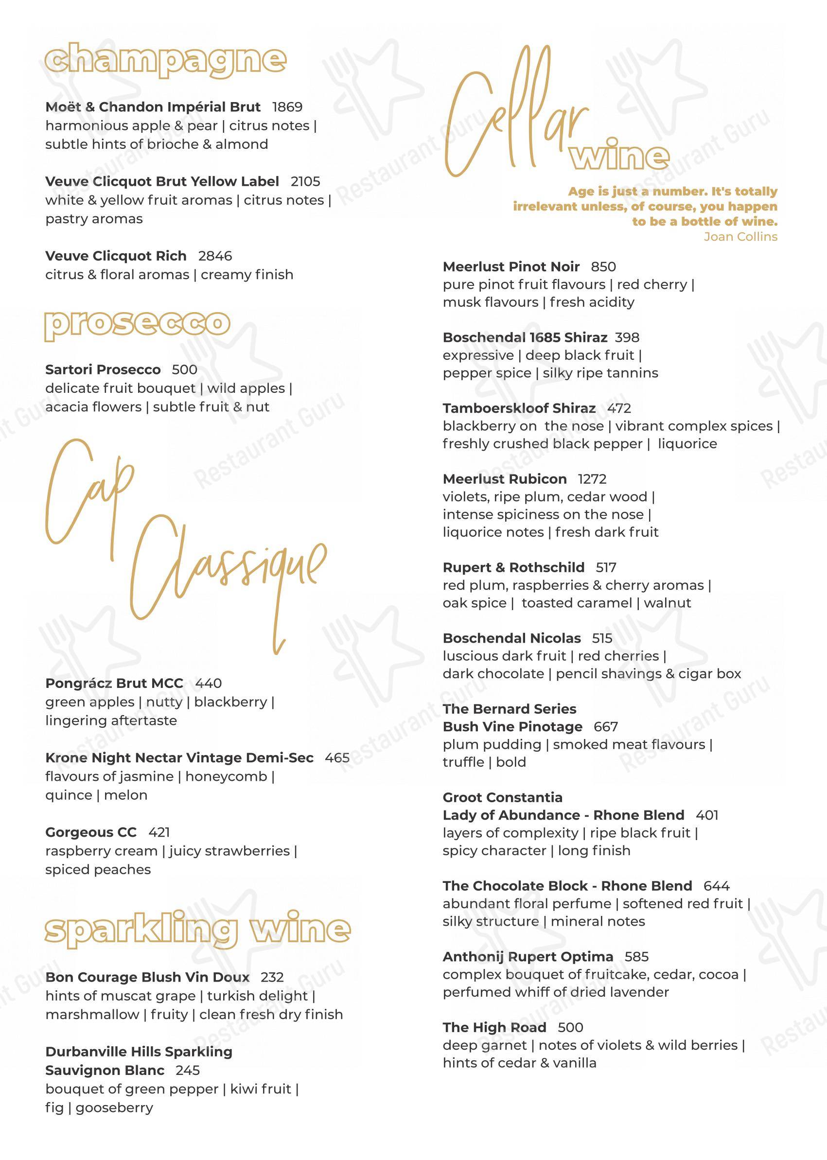 Menu at Wood & Fire restaurant, Pretoria, Veale St