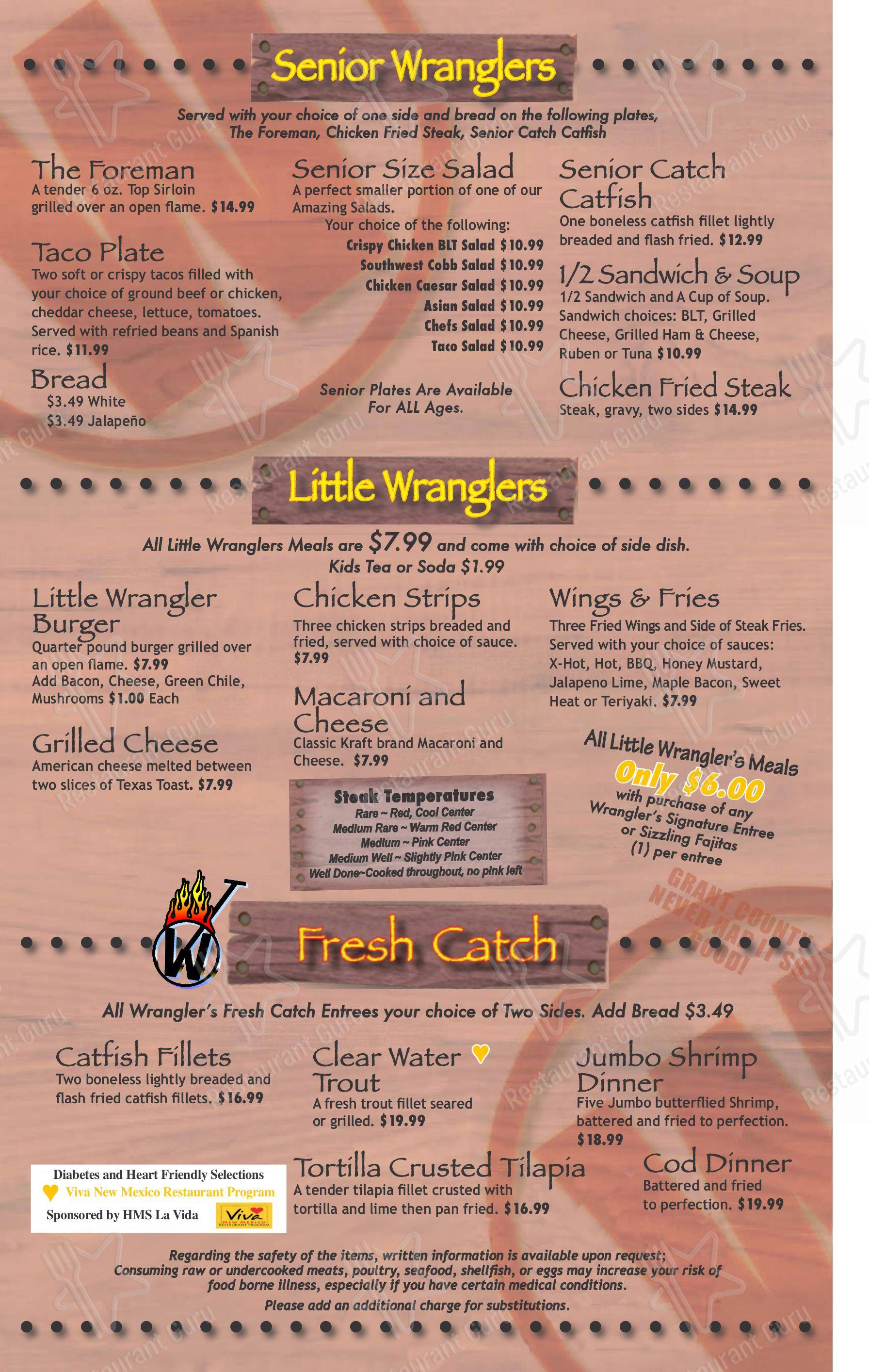 Menu at Wrangler's Bar & Grill, Silver City