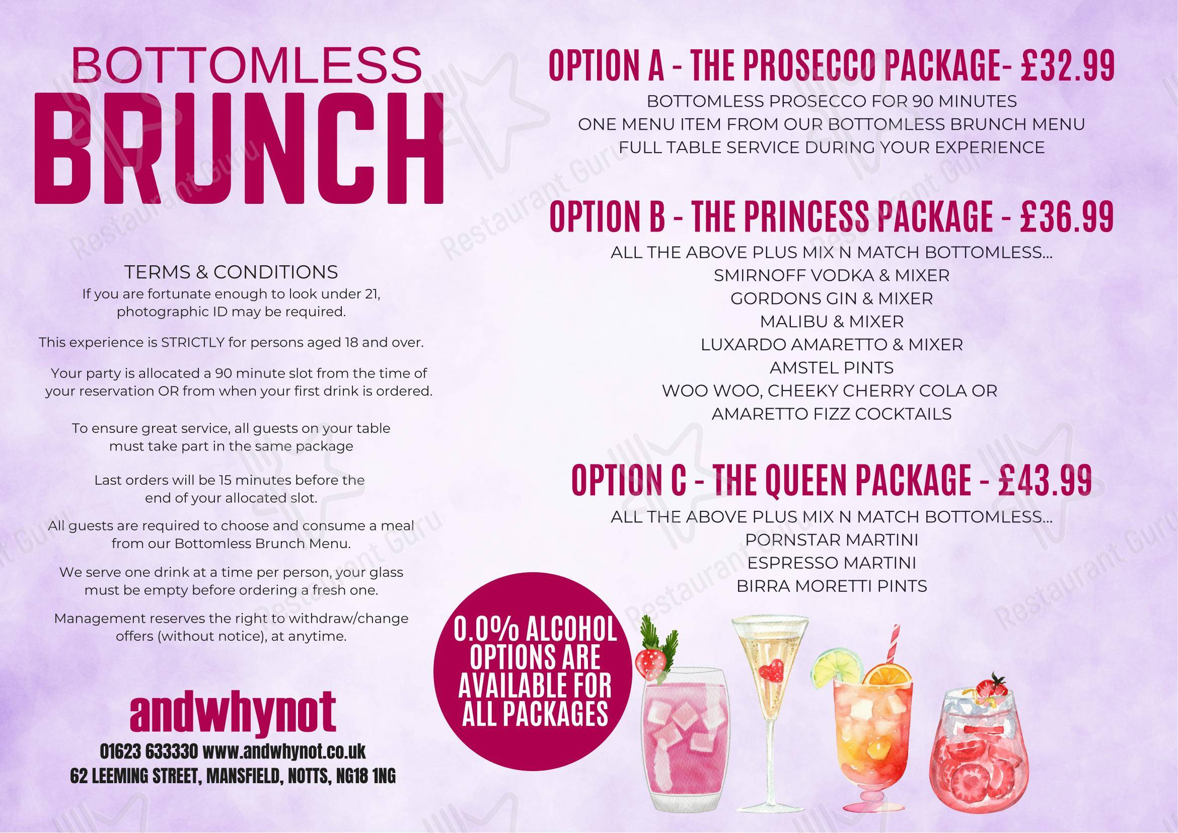 Menu at andwhynot pub & bar, Mansfield