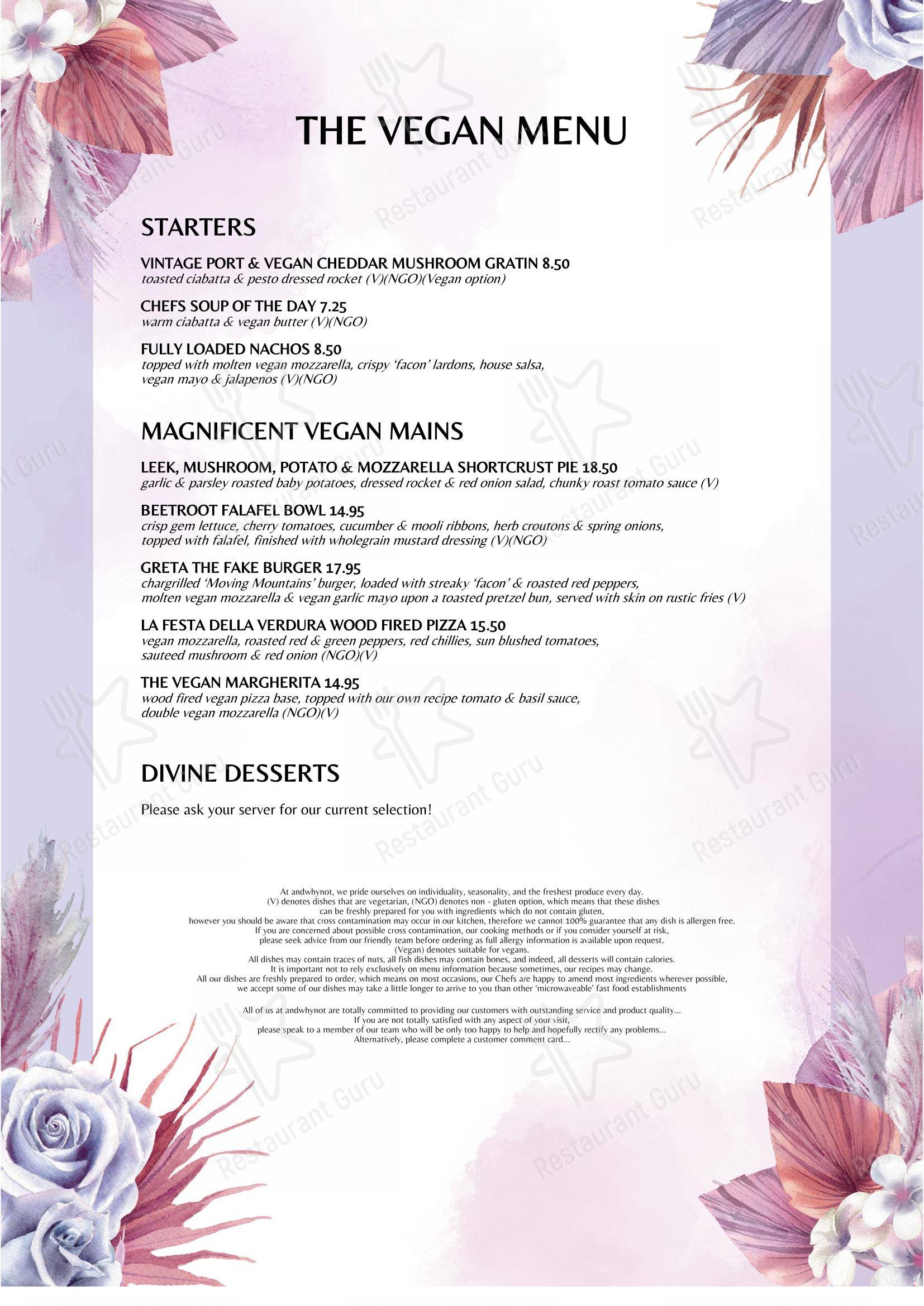 Menu at andwhynot pub & bar, Mansfield