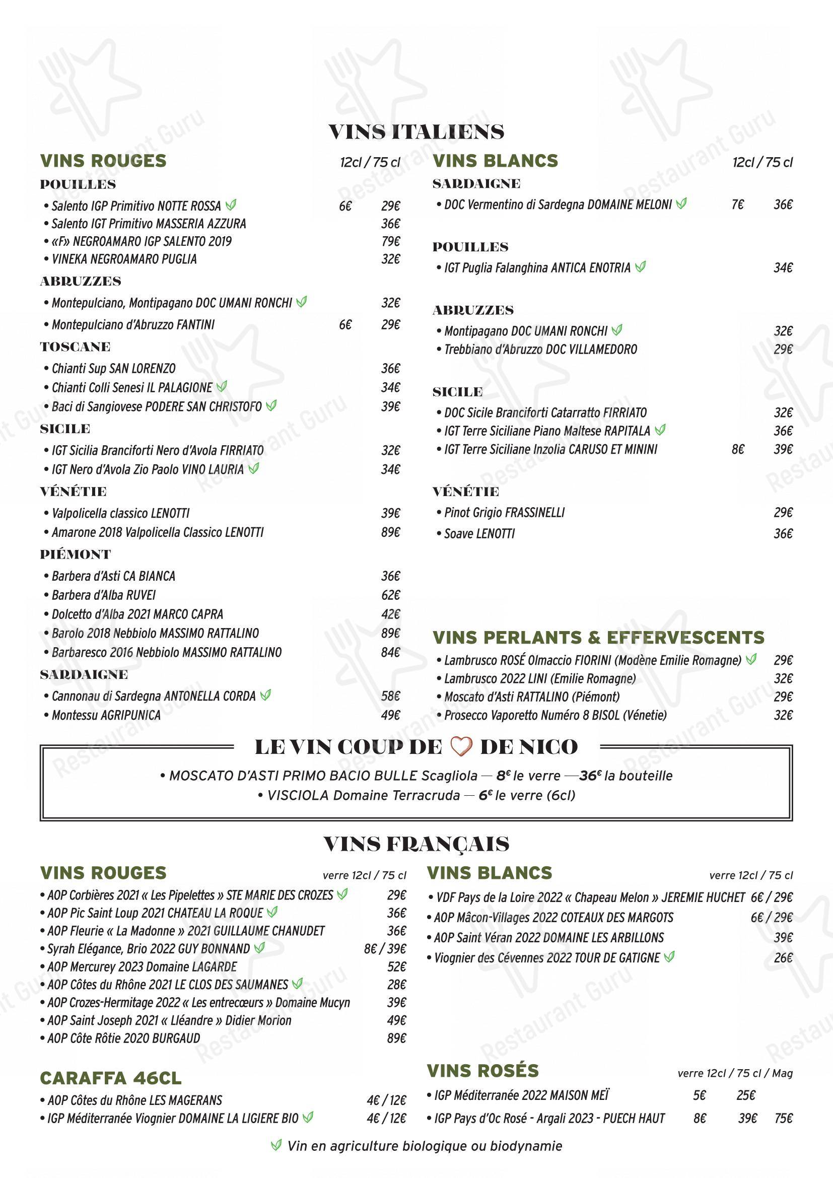 Menu at gina trattoria restaurant, La Tour-de-Salvagny