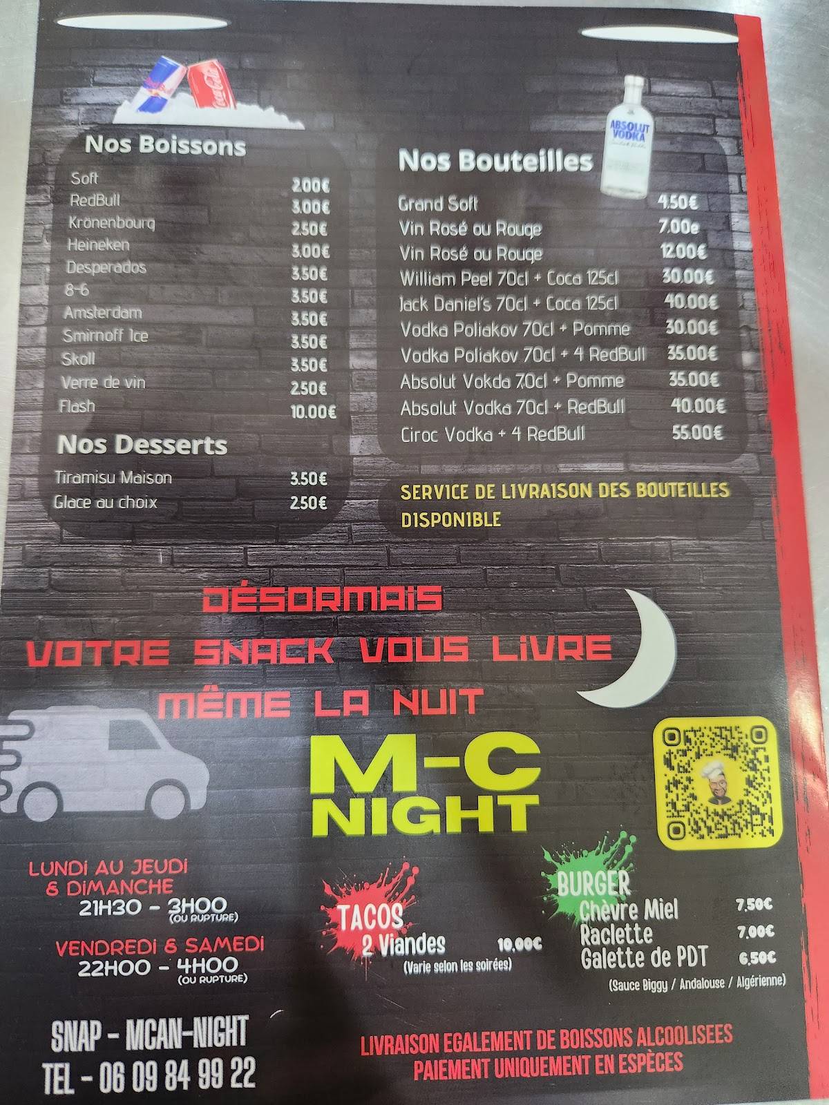 Menu au snack murat can restaurant, Auboué