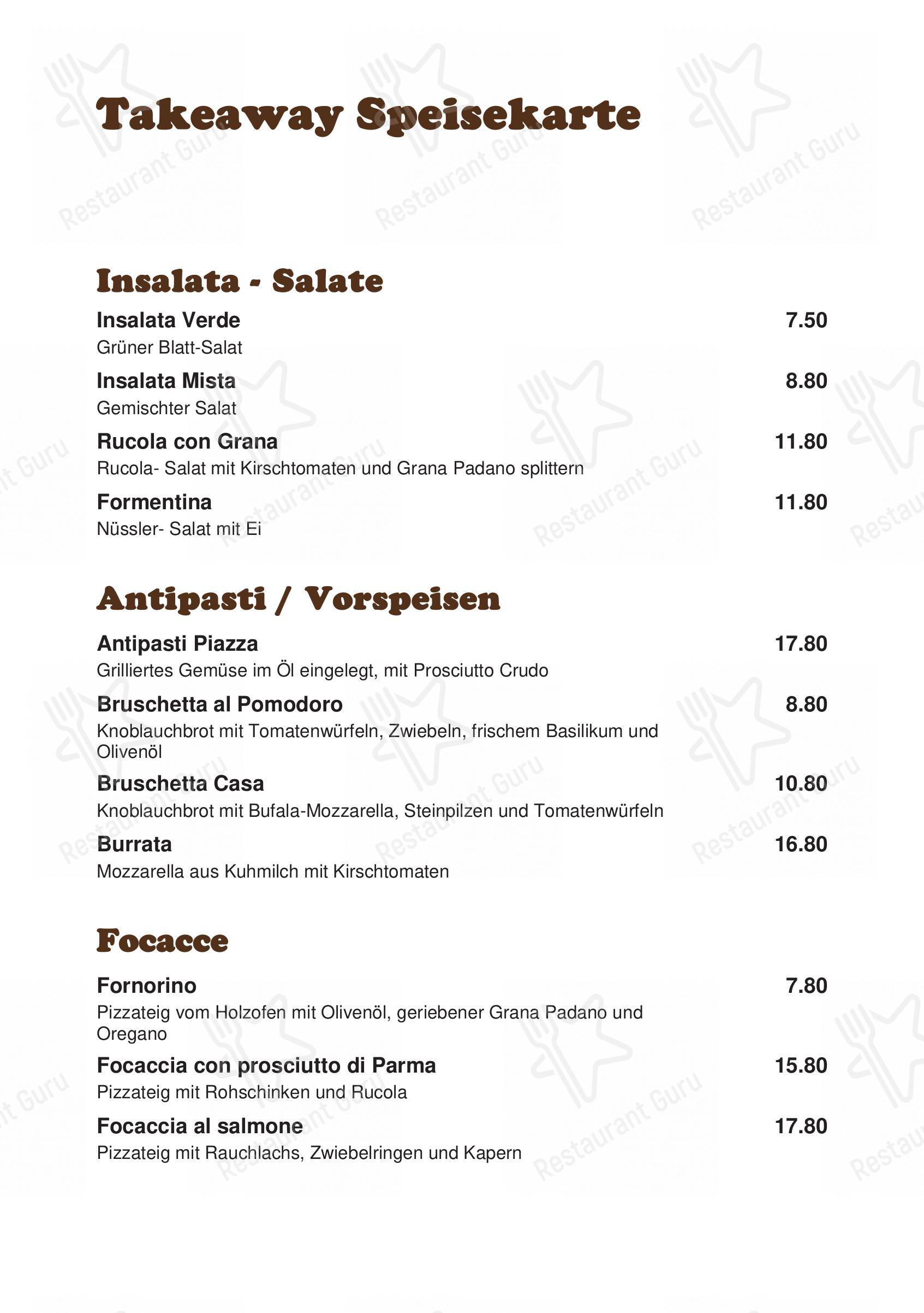 Speisekarte von Ristorante Pizzeria PIAZZA, Bern