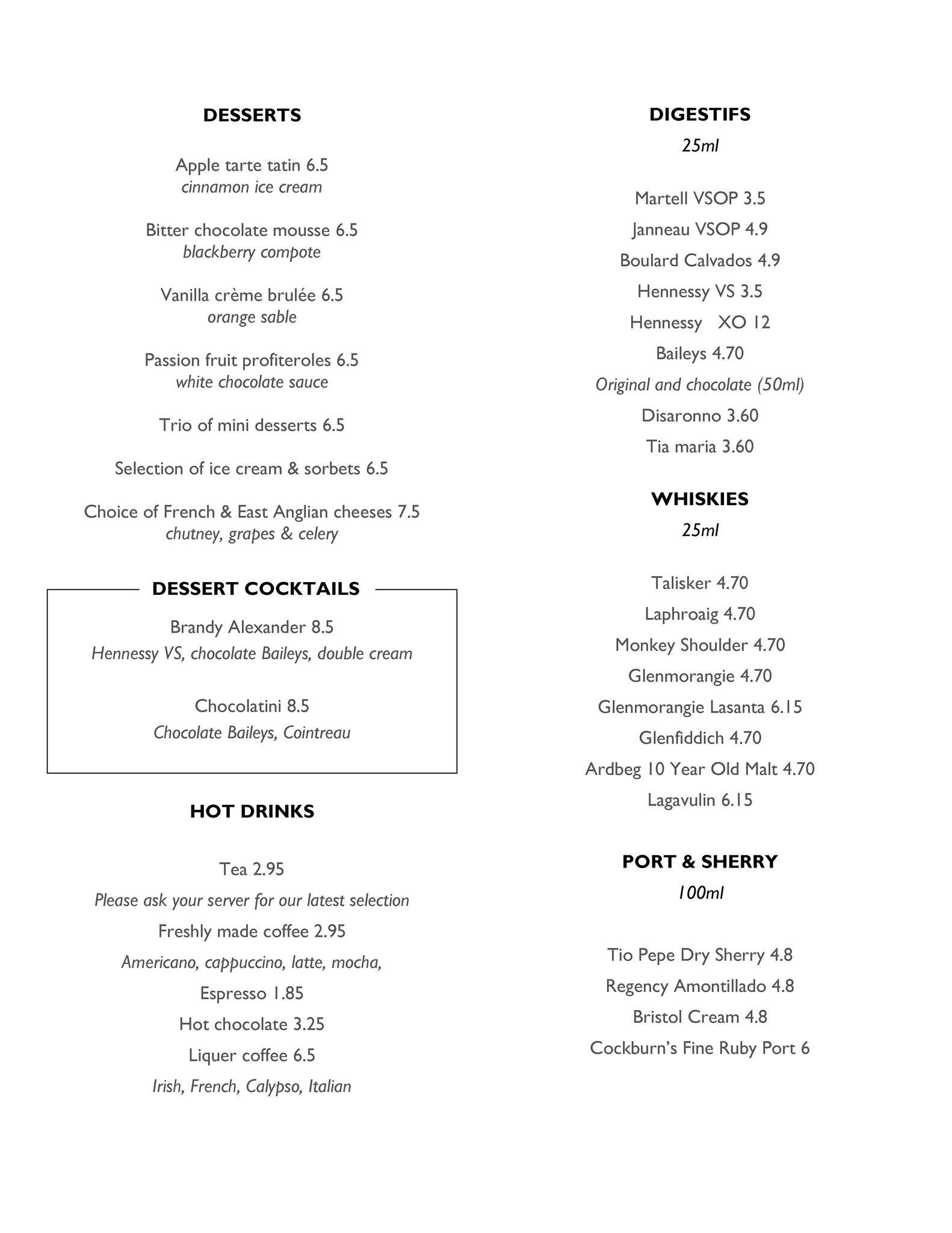 Menu at Wivenhoe House Hotel restaurant, Colchester