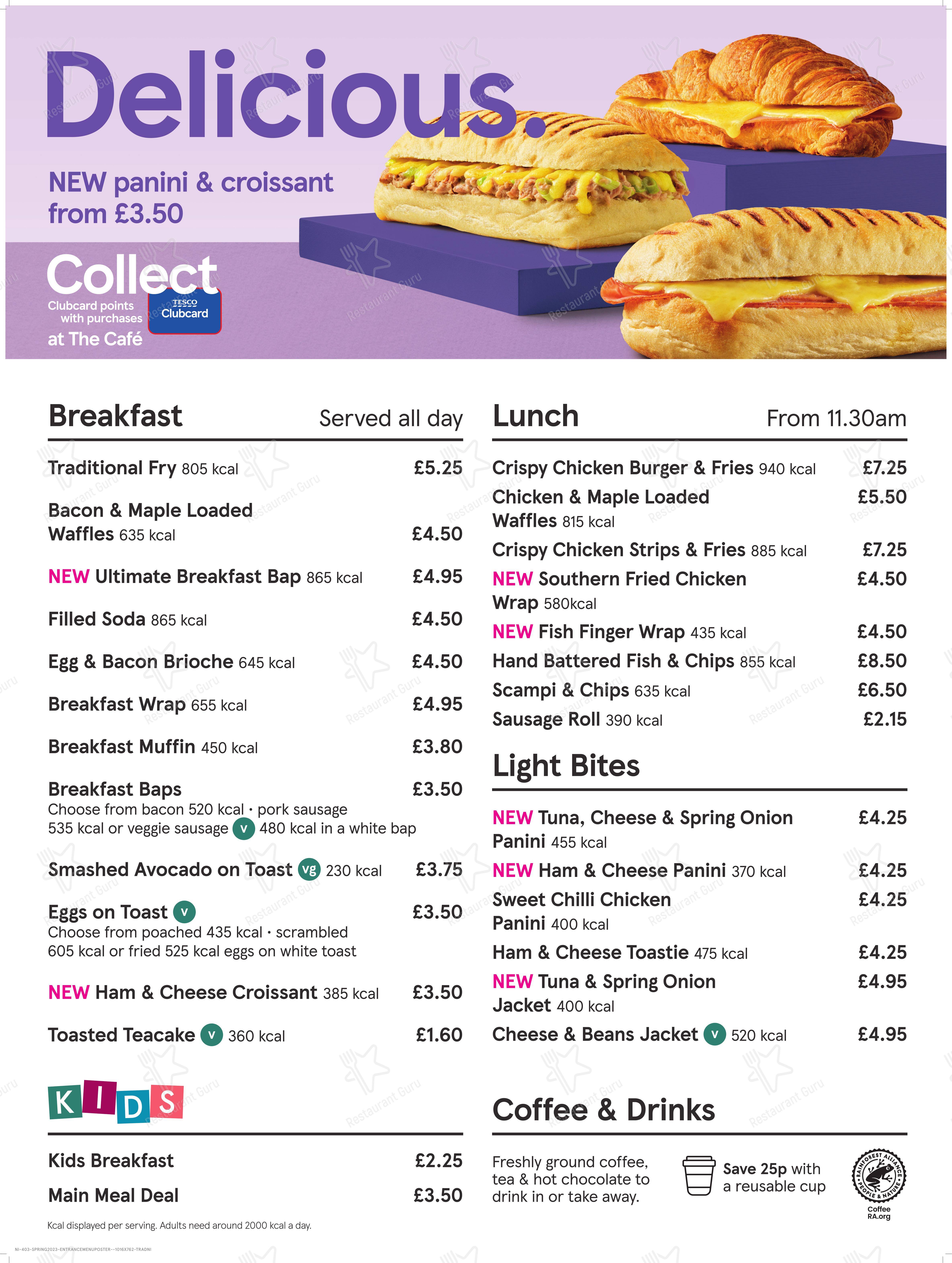 Menu at Tesco Cafe, Swansea, Nantyffin Rd