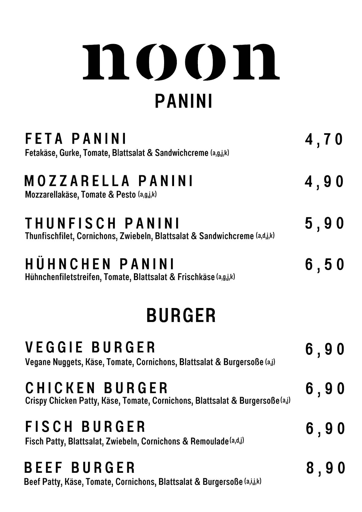 Speisekarte von noon cafe, Kiel