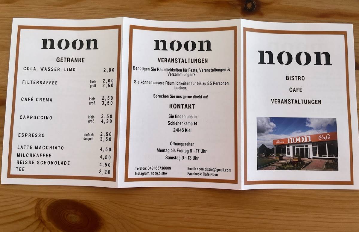 Speisekarte von noon cafe, Kiel
