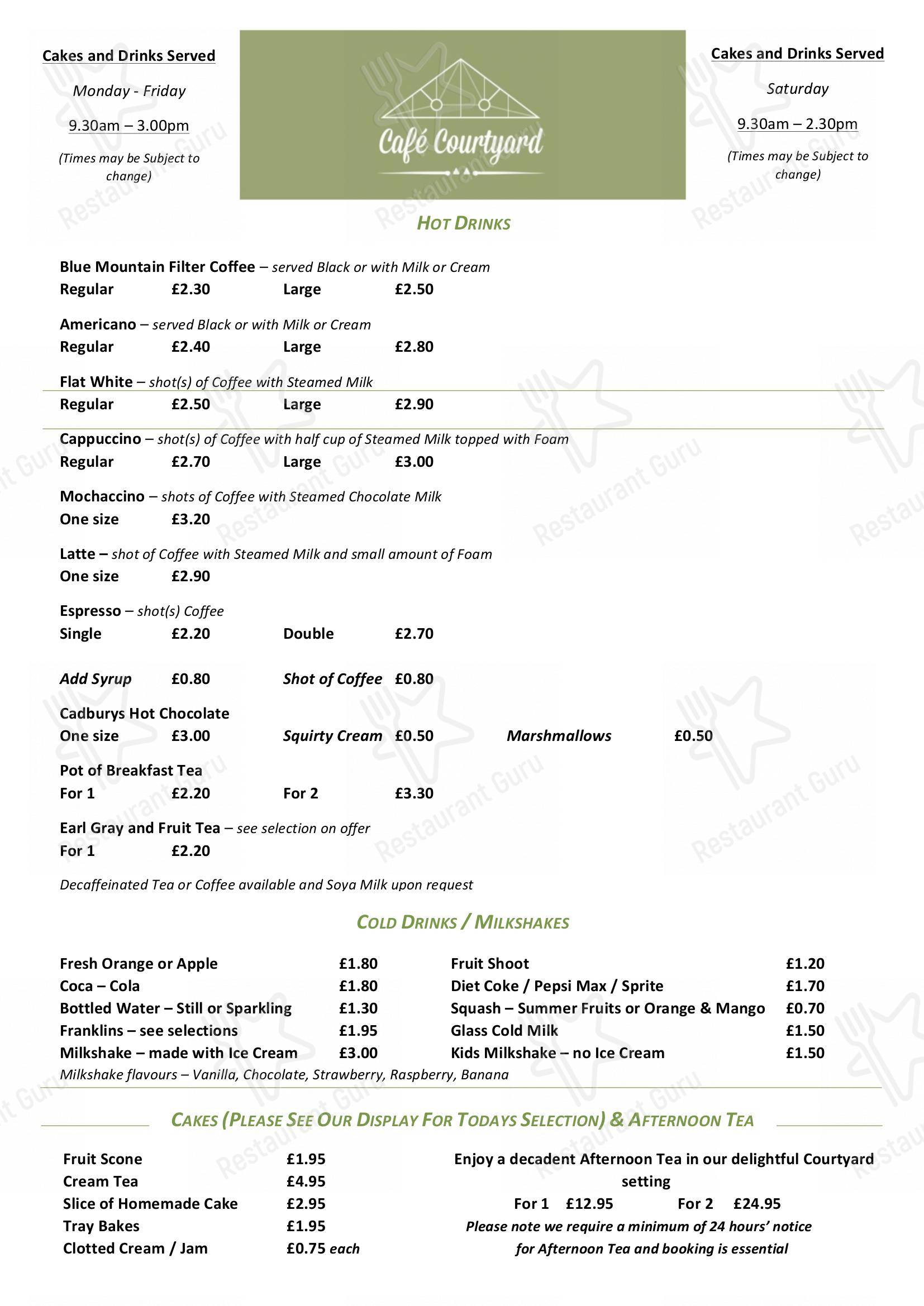 Menu at Café Courtyard cafe, Brigg