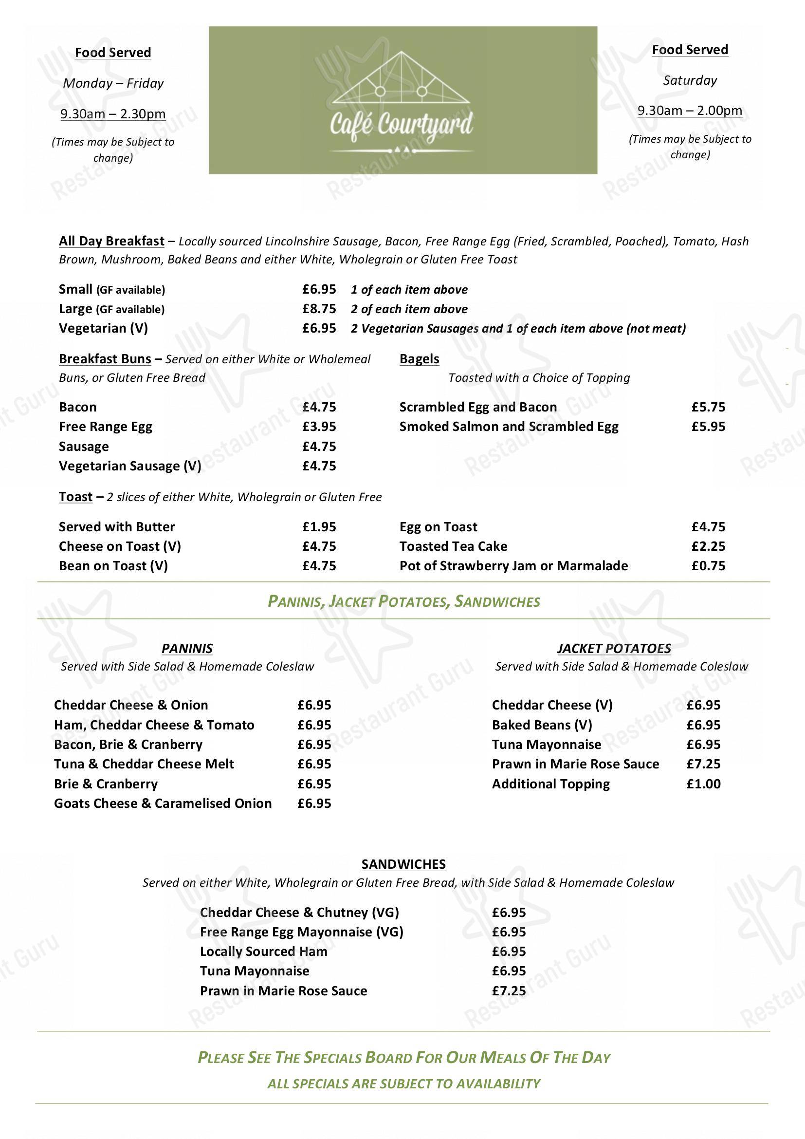 Menu at Café Courtyard cafe, Brigg