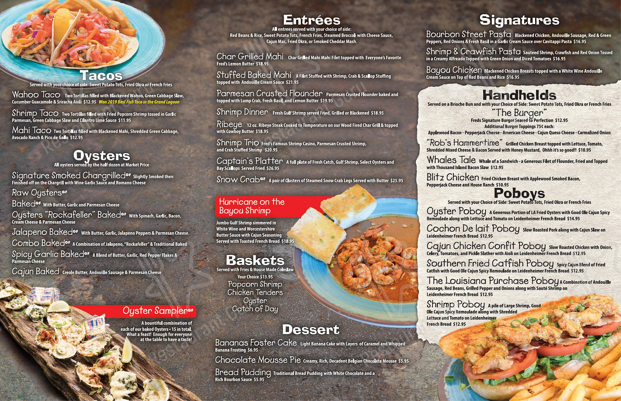 Menu at Hammerhead Fred's restaurant, Panama City Beach, Thomas Dr
